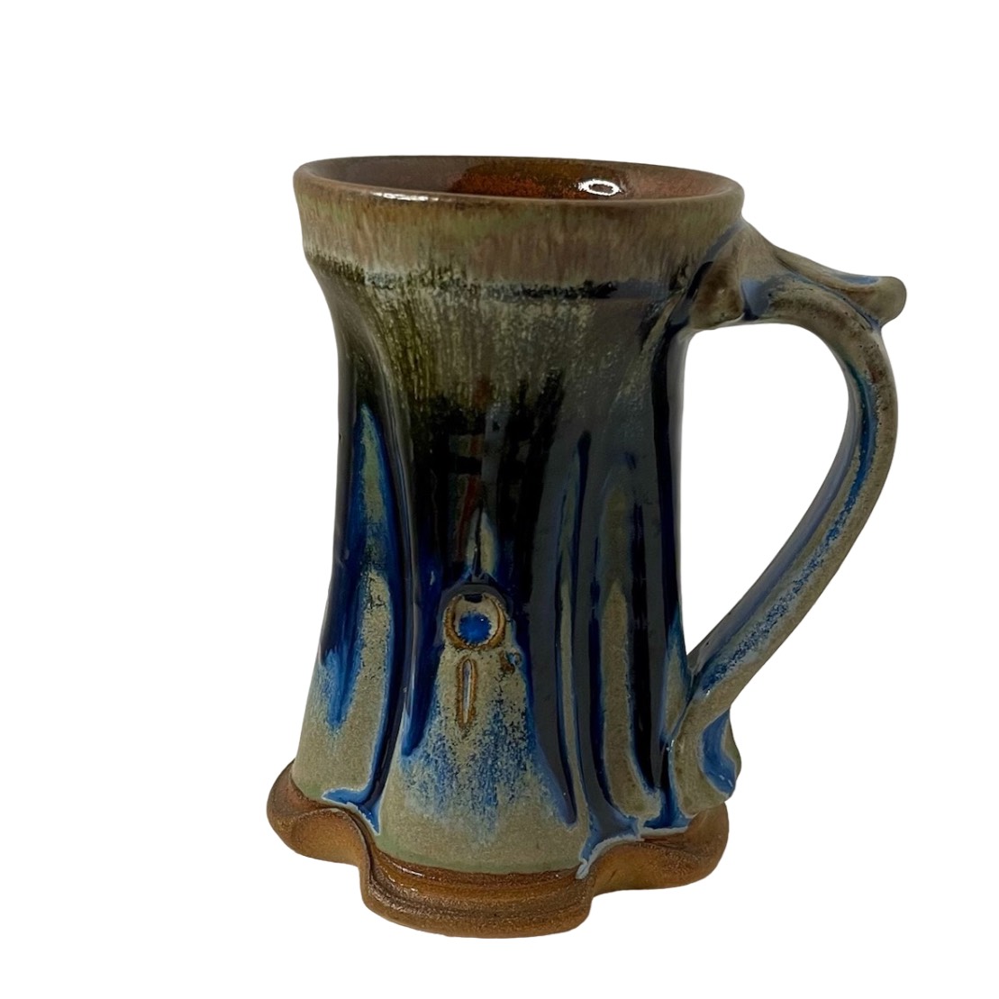 Drip Glaze Stoneware Stein/Coffee Mug with Thumb Rest Handle Signed
