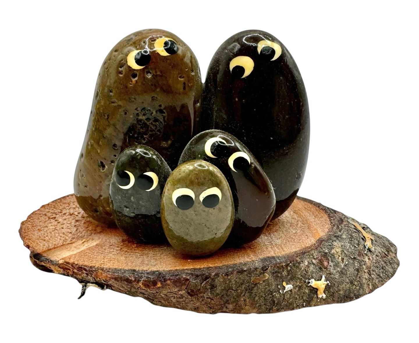 Vintage Pebble People Figurine Wood Rocks Solvang California 1978 Family 5