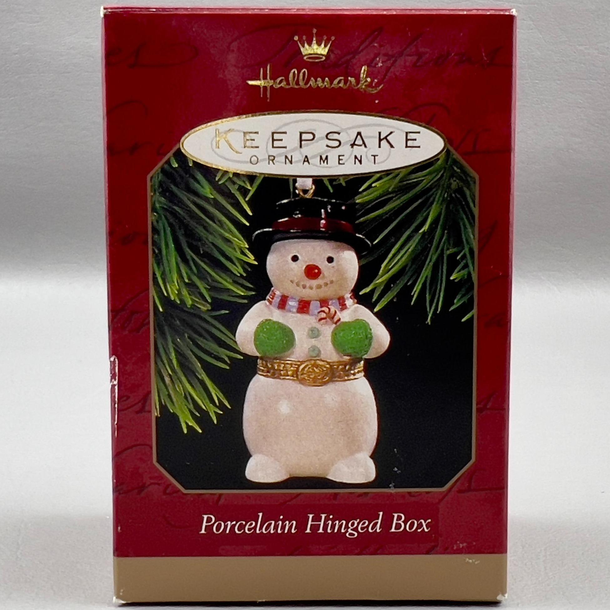 011MM Porcelain Snowman Hinged Trinket Box Ornament 1997 Hallmark Keepsake