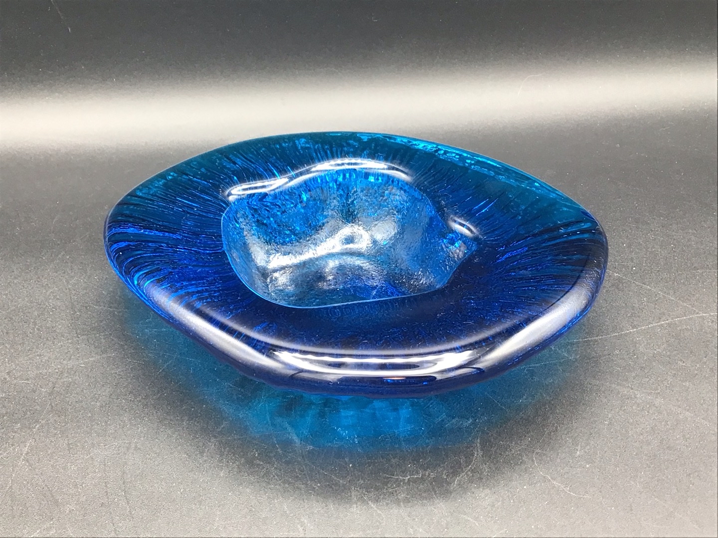 1715-Blenko Blue Amoeba Bowl, Glows