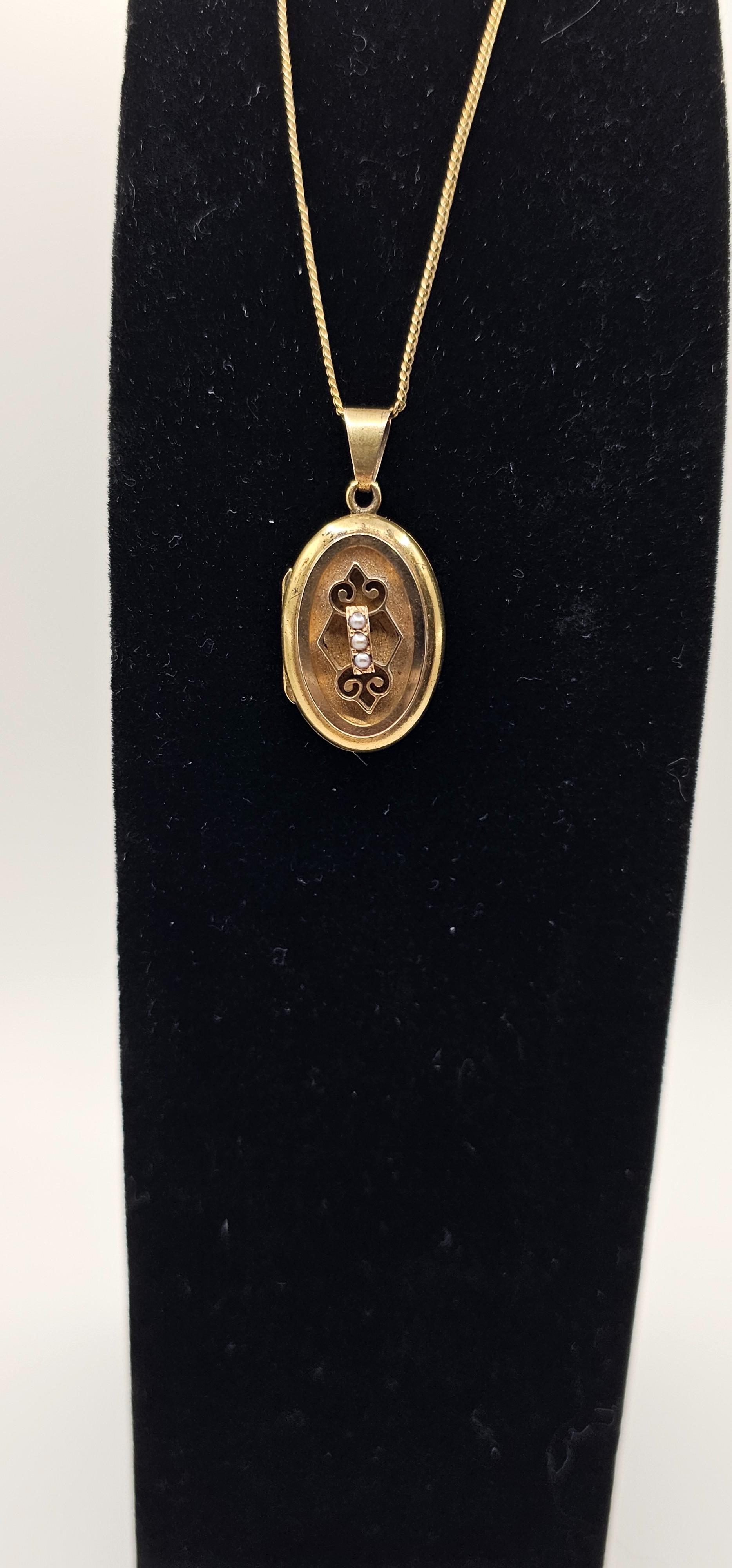 Antique Victorian 22K Gold Seed Pearl Hair Locket Photo Pendant Necklace