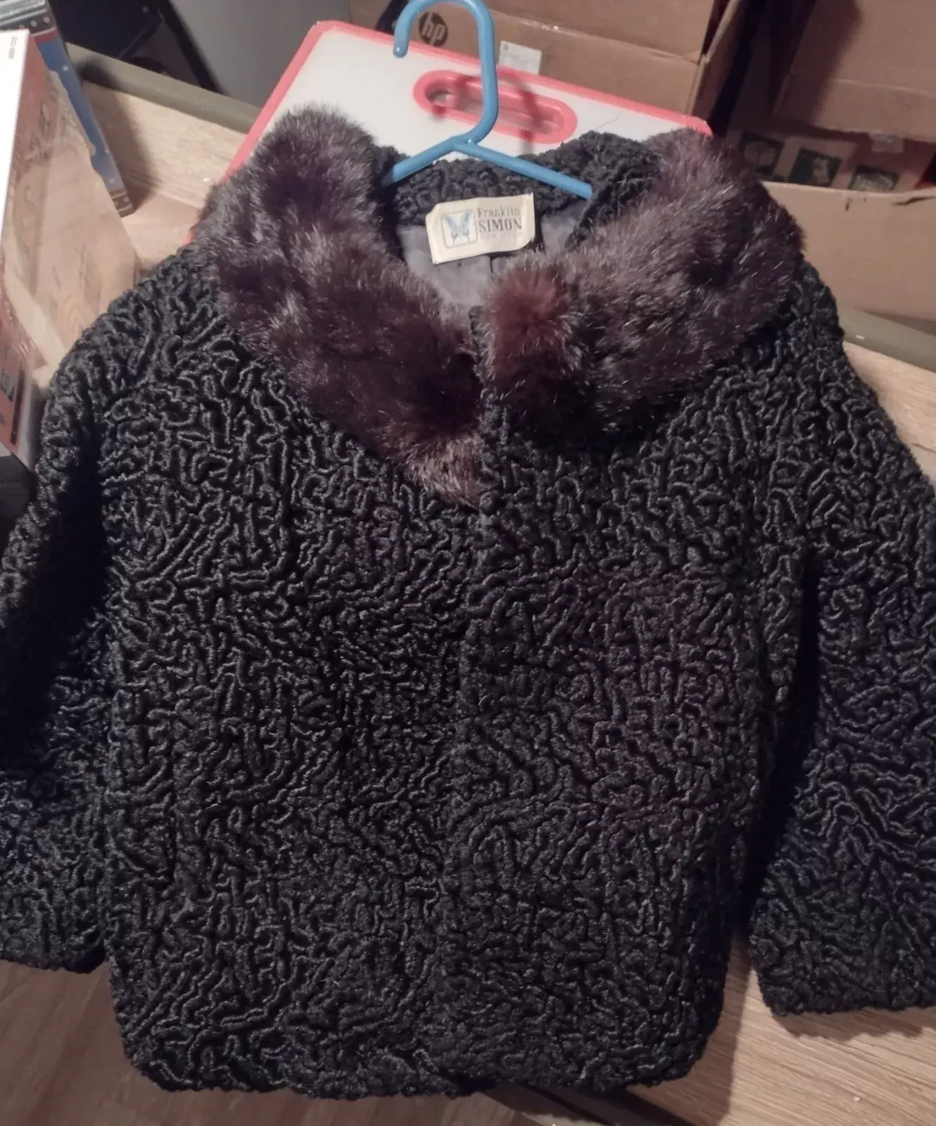 Franklin Simon Vintage Curly Lamb Womens Jacket, With Fur Collar. Good ...