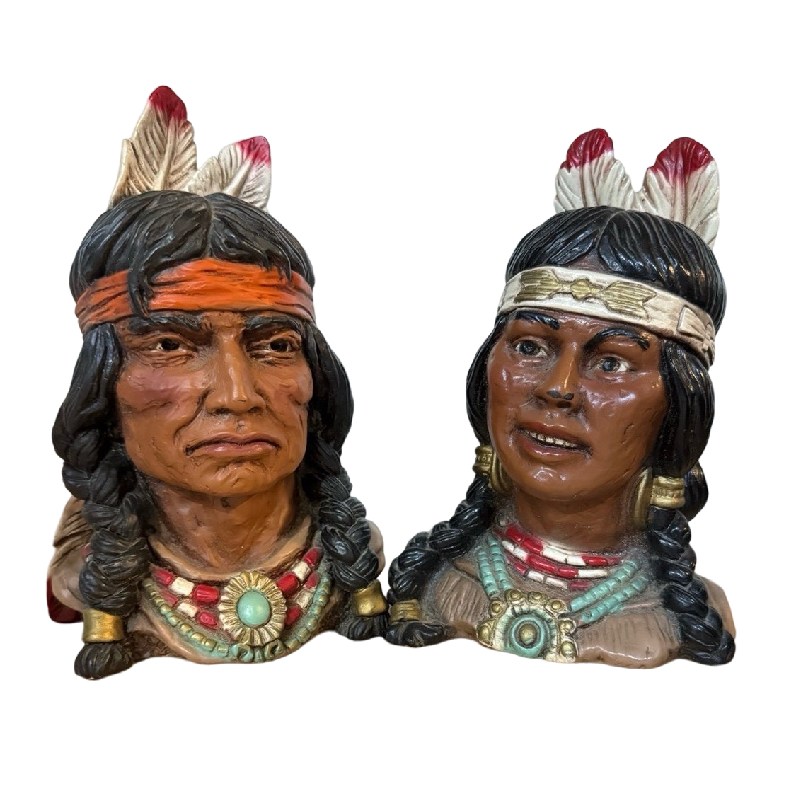 Vintage 1966 Universal Statuary Corp. Native American Bust Figurines