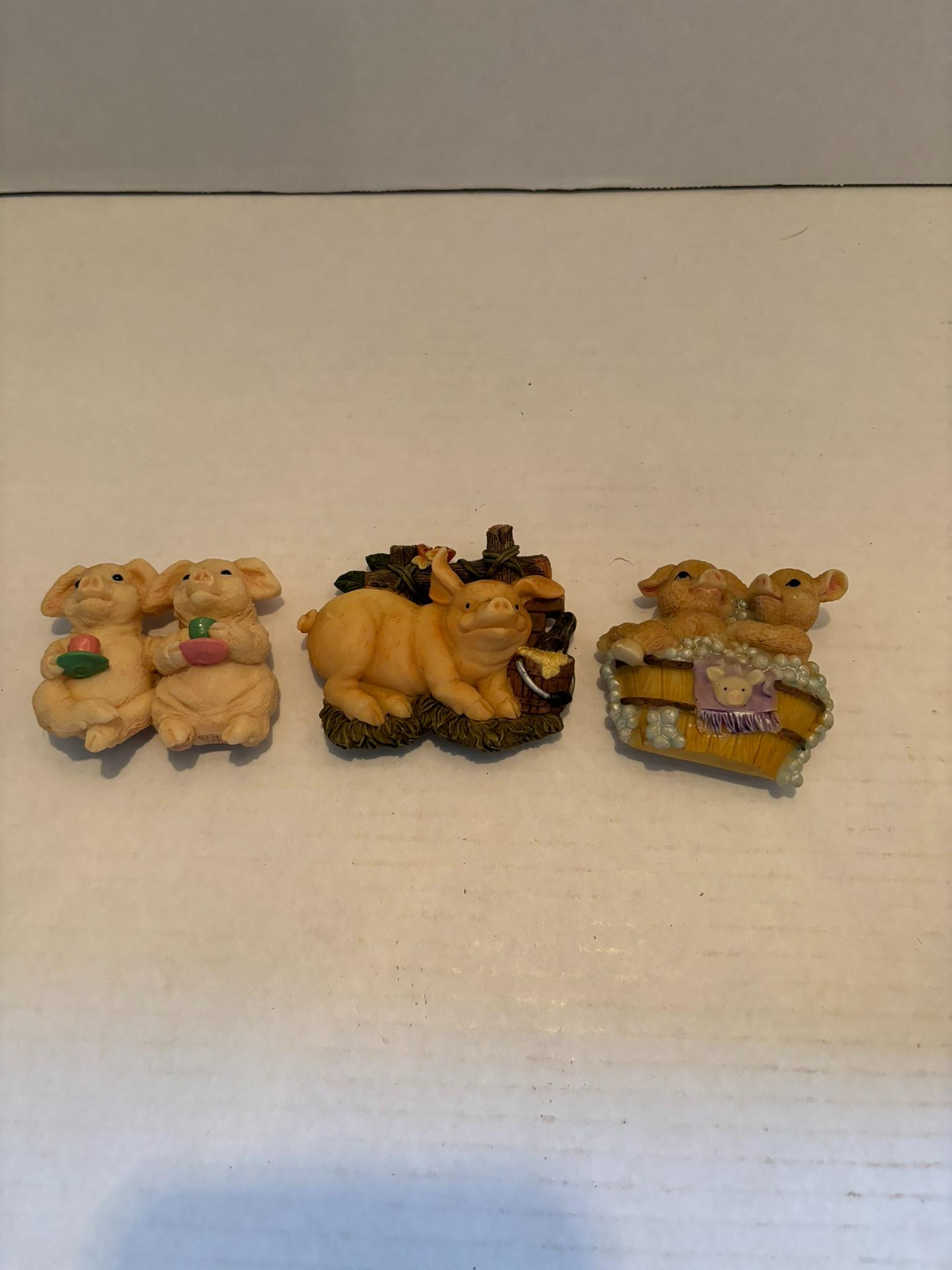 Vintage Anthropomorphic Lot of 3 PIG Refrigerator Magnets made of Resin