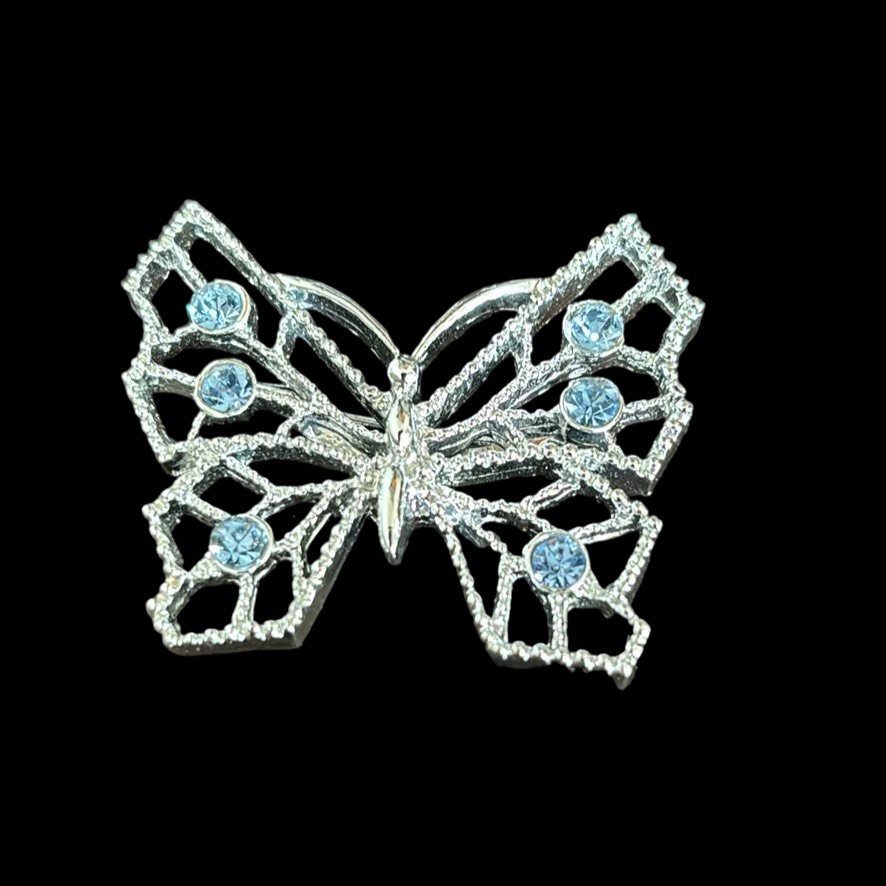 Silver Tone Blue Rhinestone Butterfly Brooch Gerry’s