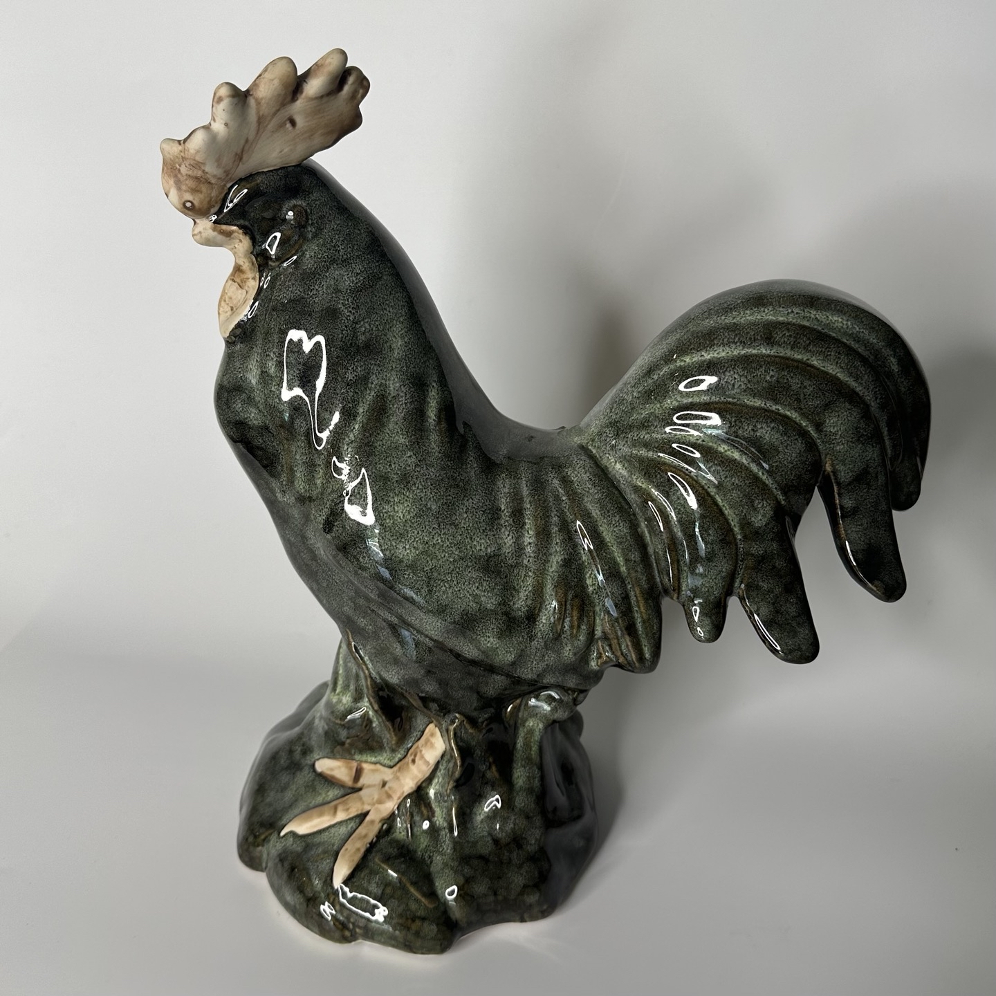 Large Vintage Ceramic Rooster Chicken Green