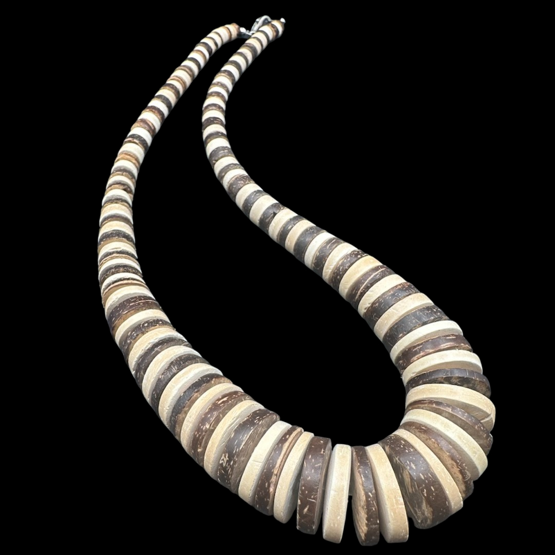 Wooden Boho Two Tone Disc Necklace, 18”