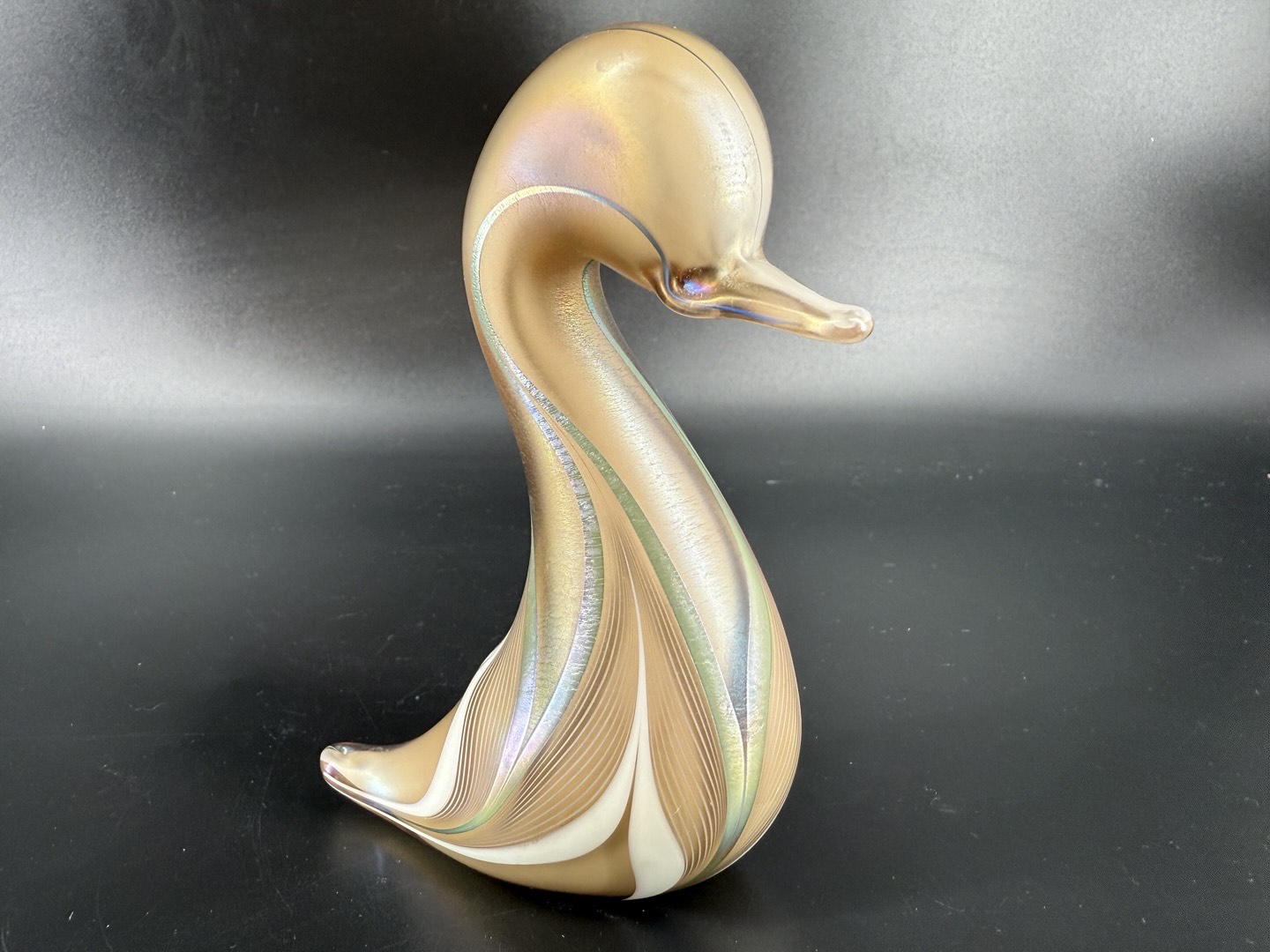 Abelman Pulled Feather Art Glass Duck Duckling Figurine