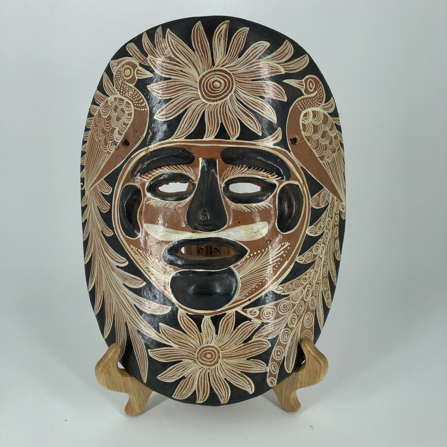 Mexican Hand-Crafted Clay Pottery Mask Folk Art Wall Hanging