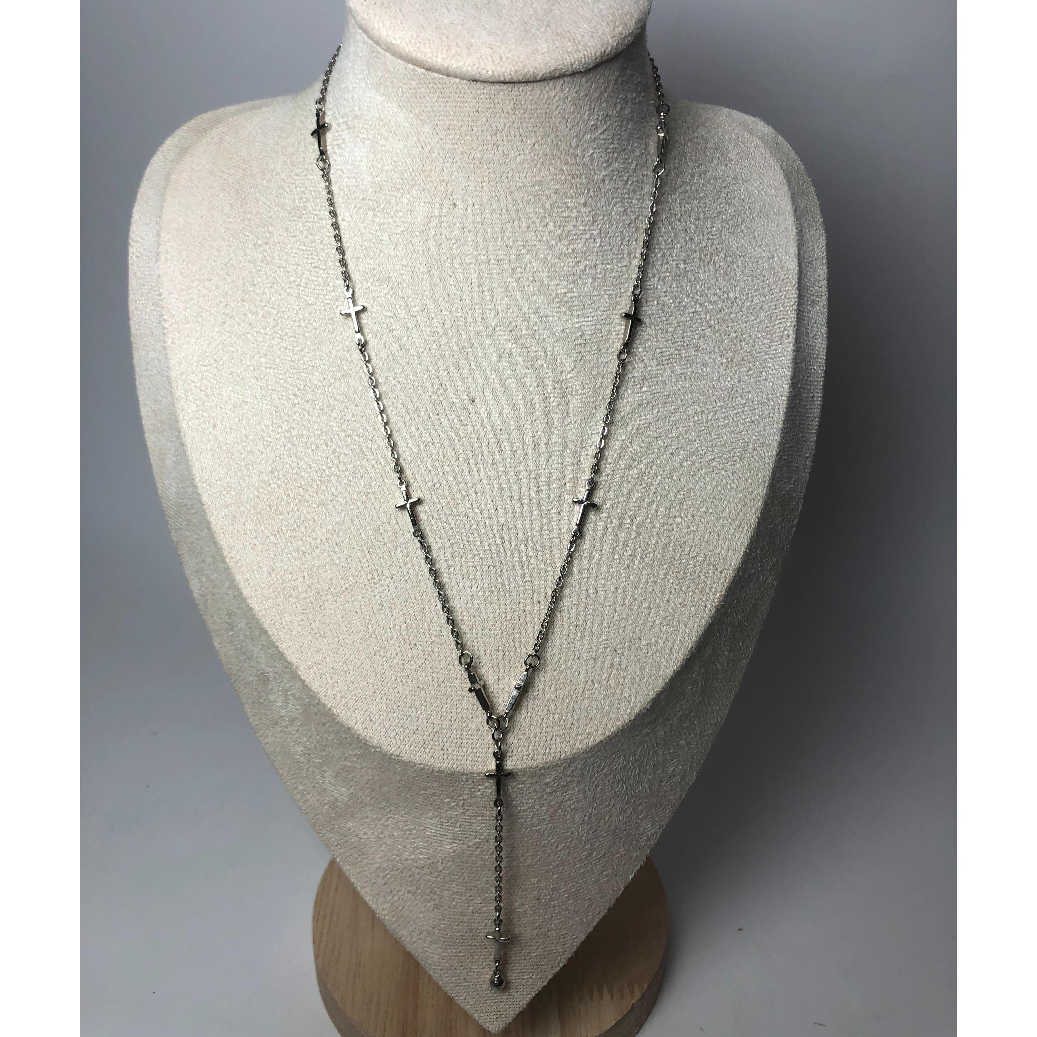 Vintage 1928 Silver Tone 18" Cross Lariat Y Necklace