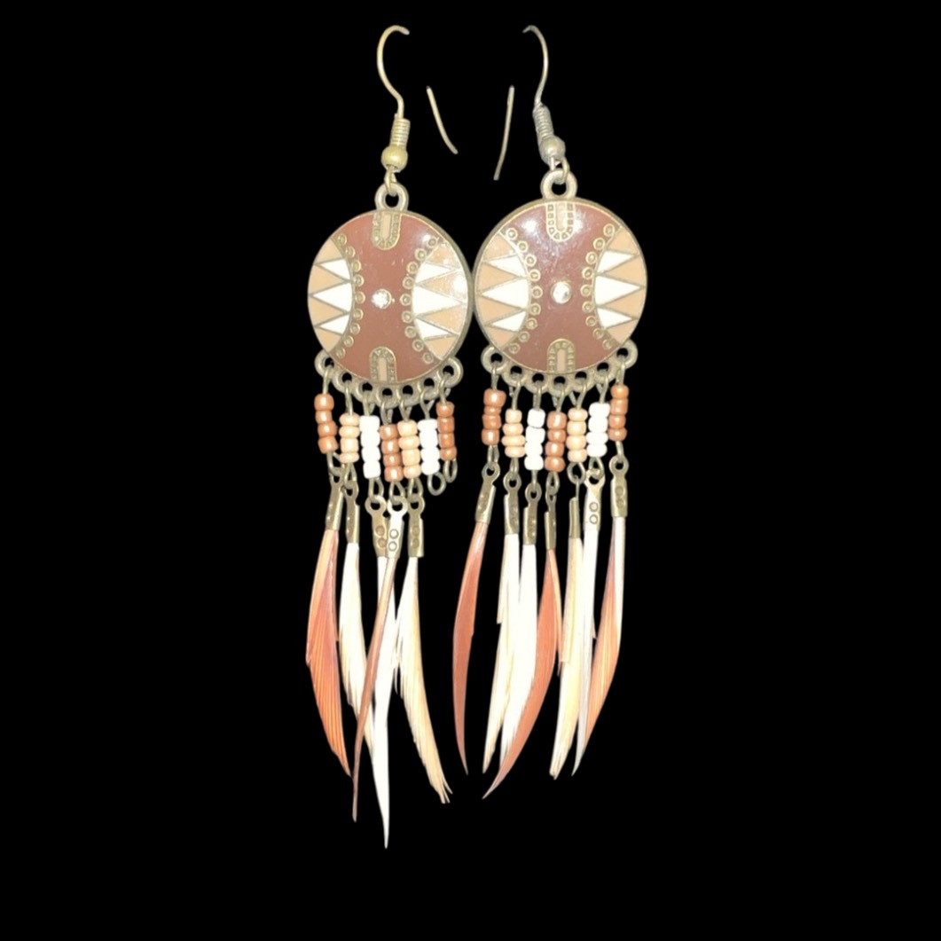Native American Hook Feather Beaded Earrings