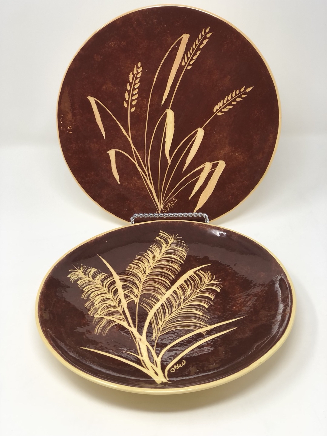 2 Handmade Pottery Plates 8” With Impressions Of Wheat And Prairie Grass