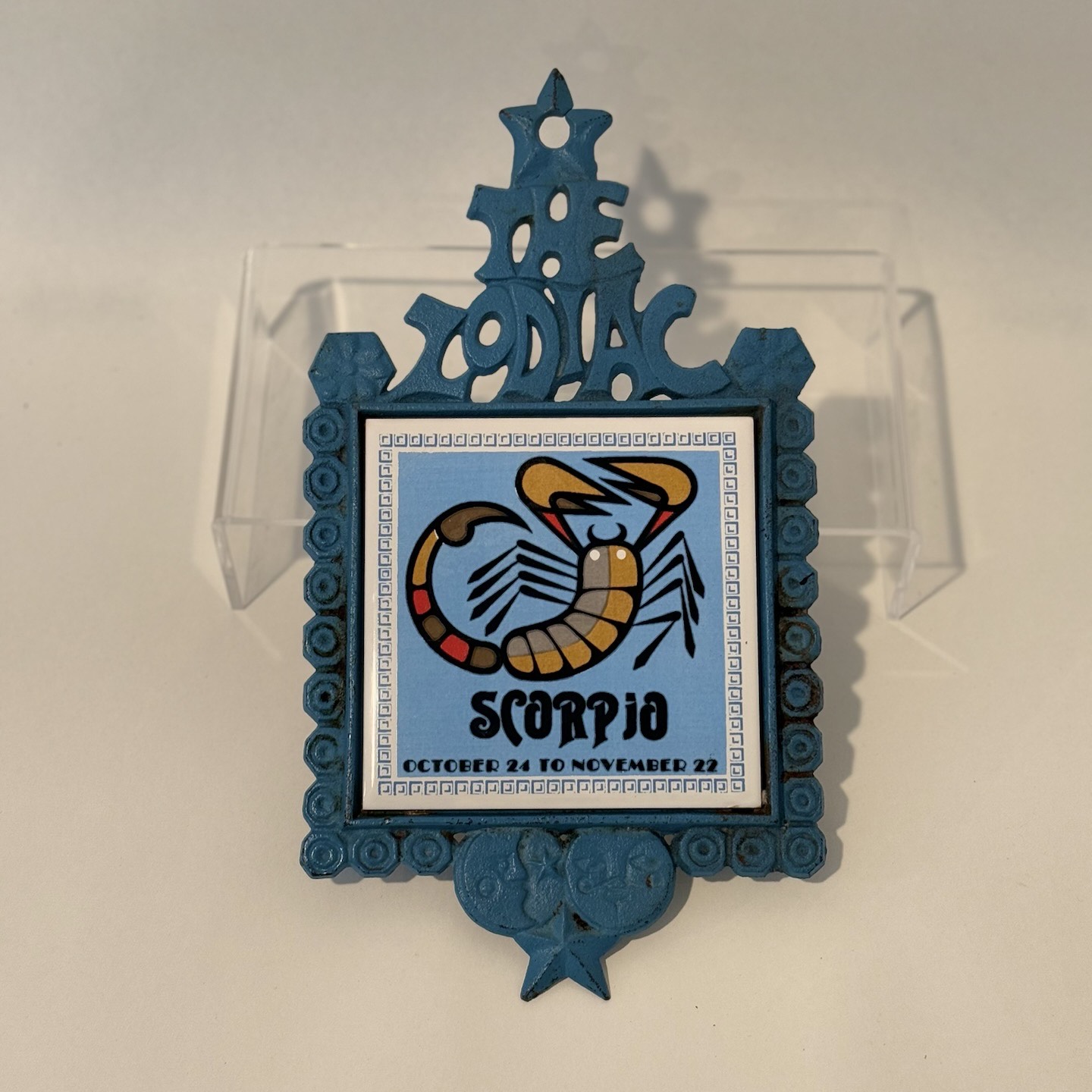 Vintage Retro Scorpio Zodiac Napcoware Tile Trivet Hot Plate Astrology Blue