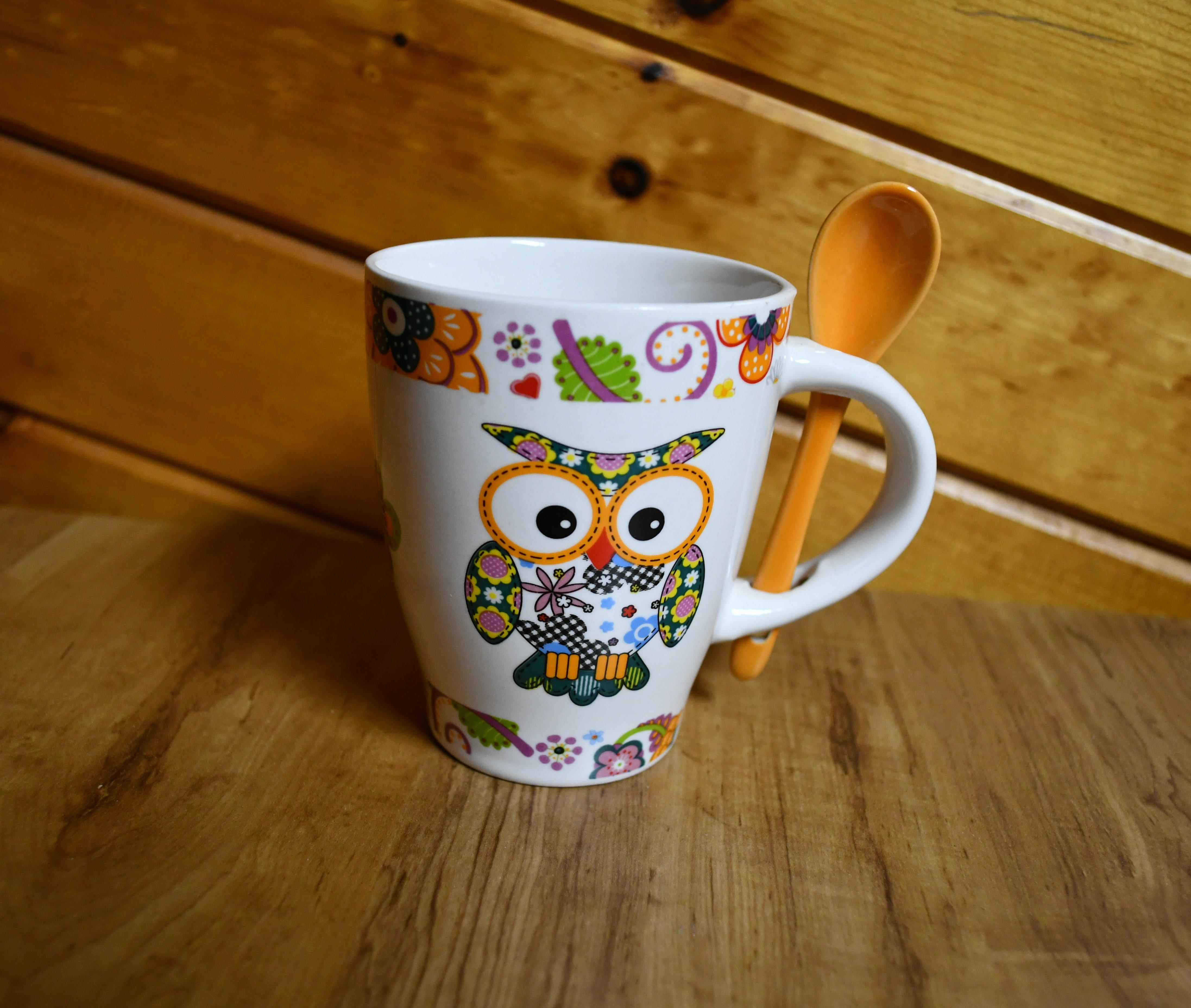 Trisa Patchwork Owl Mug with Spoon 12 Ounce Coffee Latte Tea Espresso ...