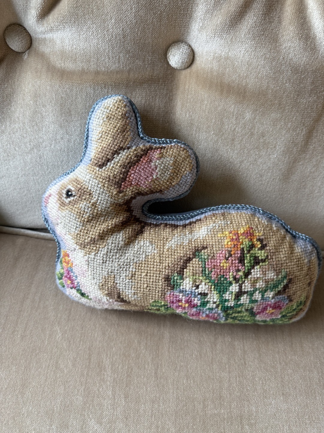 Vintage Lillian Vernon Needlepoint Rabbit Pillow