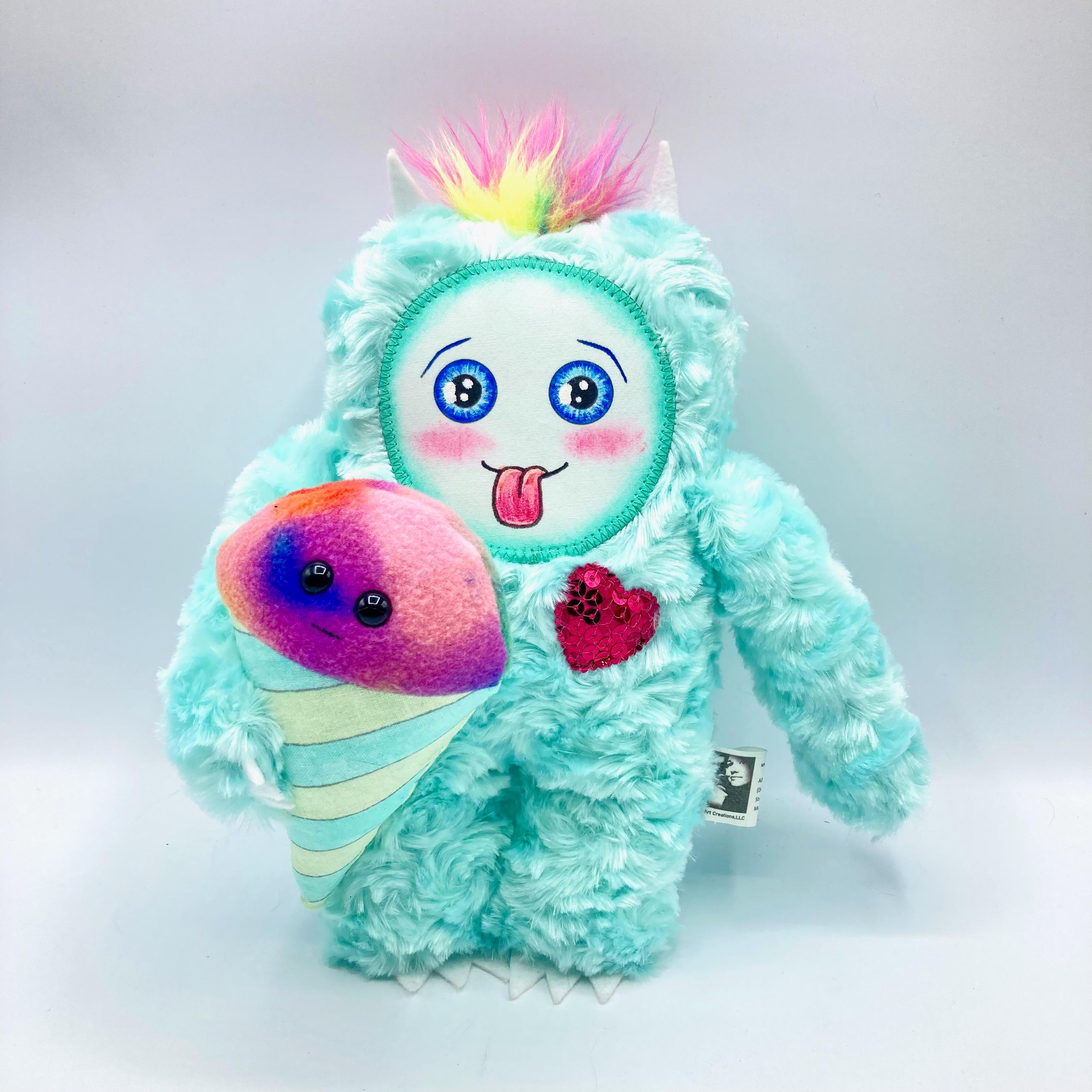 Yeti Sweetheart Handmade Plushie Monster Doll with Snowcone, Soft Faux ...