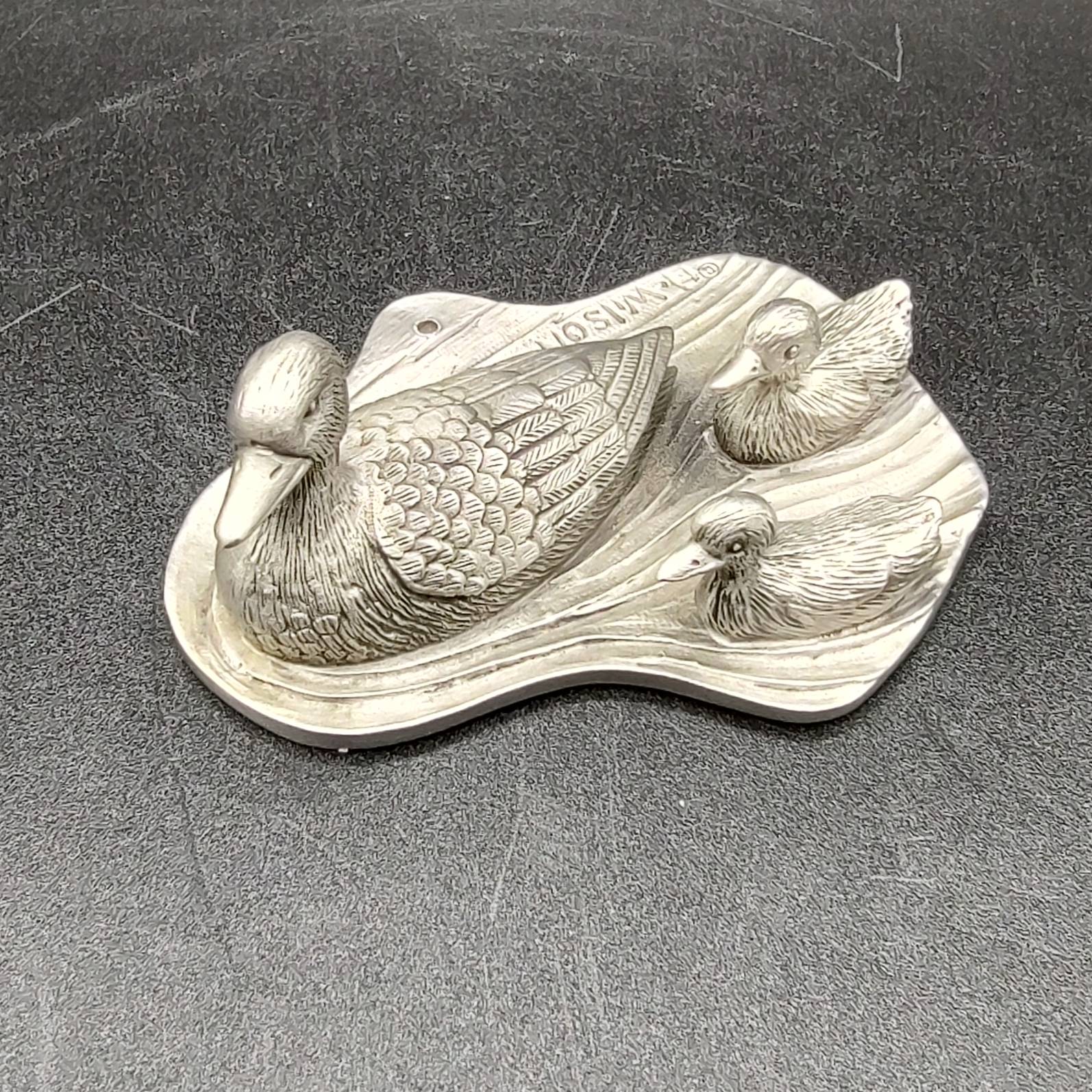Vtg Hudson Pewter Mother Duck With Duckling Figurine Signed By H. Wilson