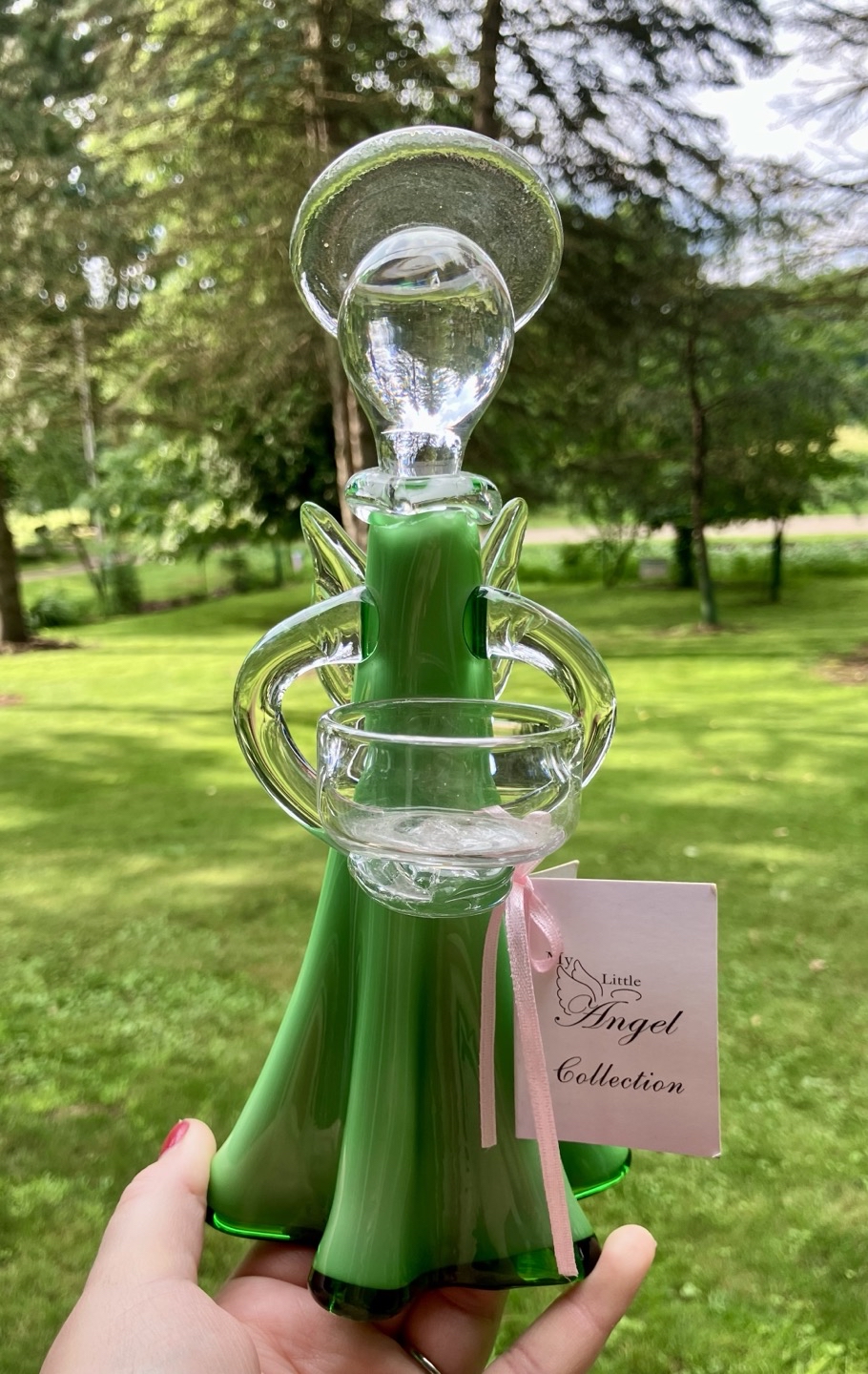 Little Angel Collection Blown Heavy Art Glass w Tea Votive Holder Green ...