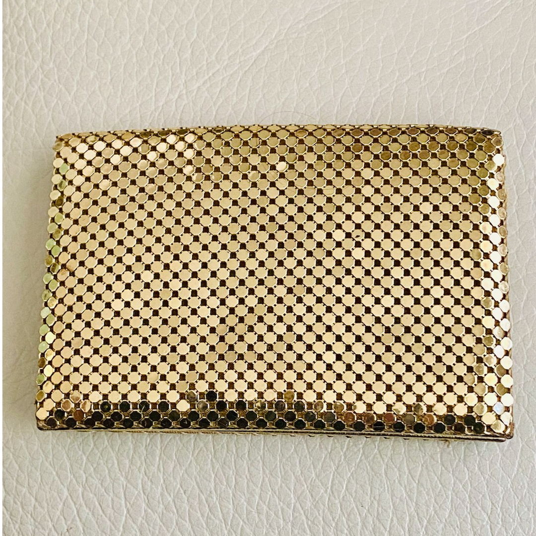 Vintage Whiting & David Gold Mesh Wallet w/ Patent Gold Leather ...