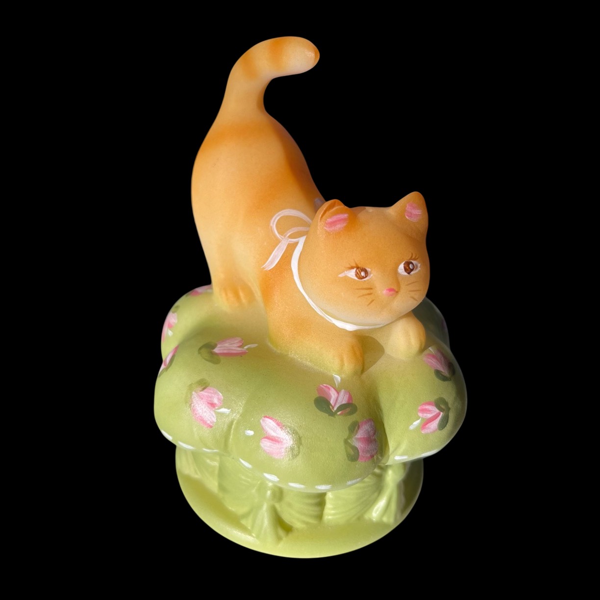 Fenton Hand Painted Kitten On Cushion Trinket Box, Fenton Glass Cat ...