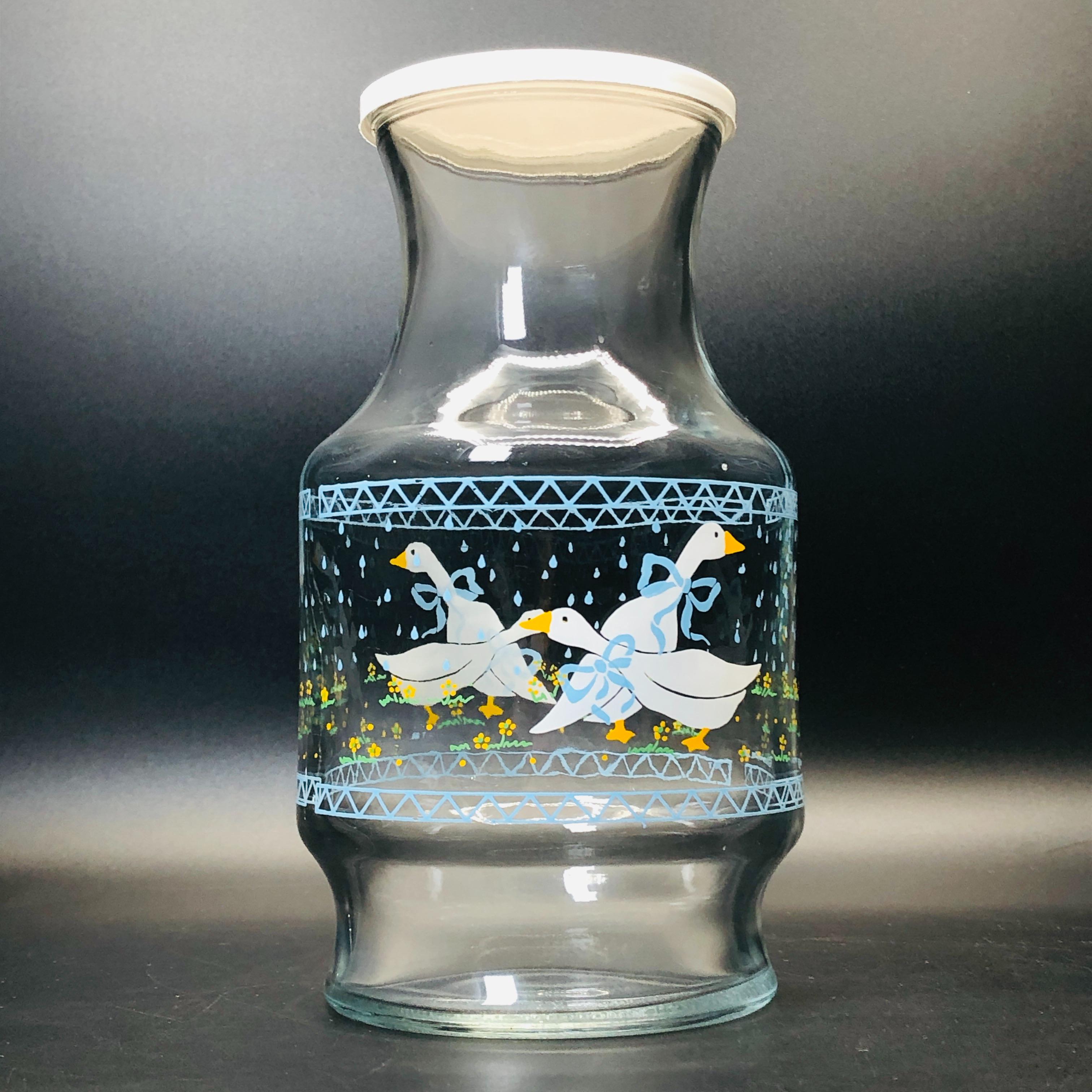 1987 Anchor Hocking Country Geese Juice Carafe with Lid 80s Blue Ribbon ...