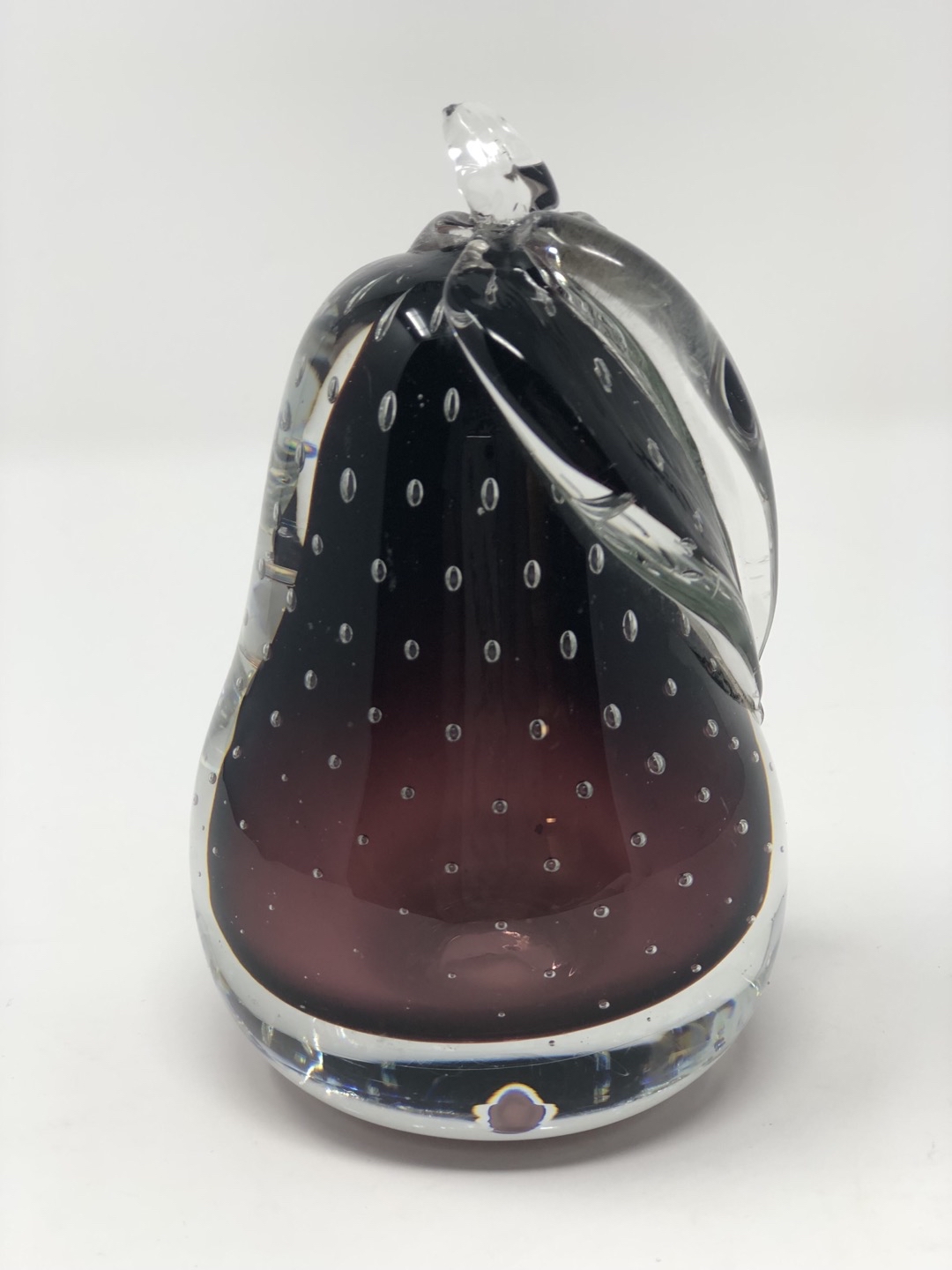Purple Pear Paperweight with Controlled Bubbles
