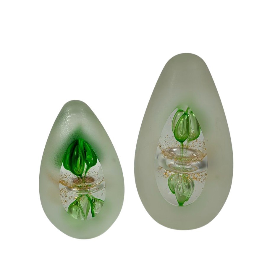 006. Set of Svaja Fine Glass Art Satin Glass Eggs with Green Controlled ...