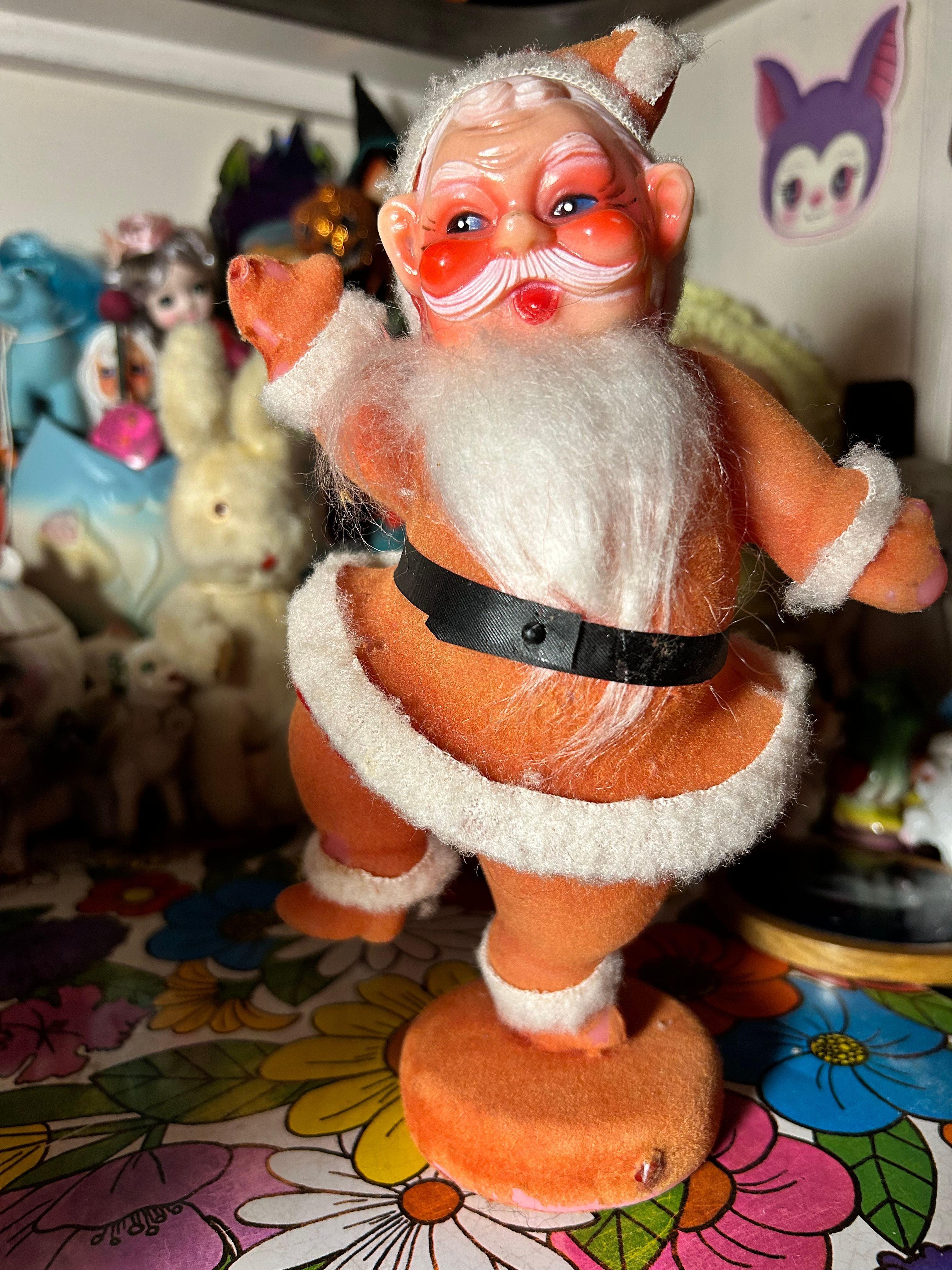 Vintage Made in Hong Kong Flocked Dancing Santa