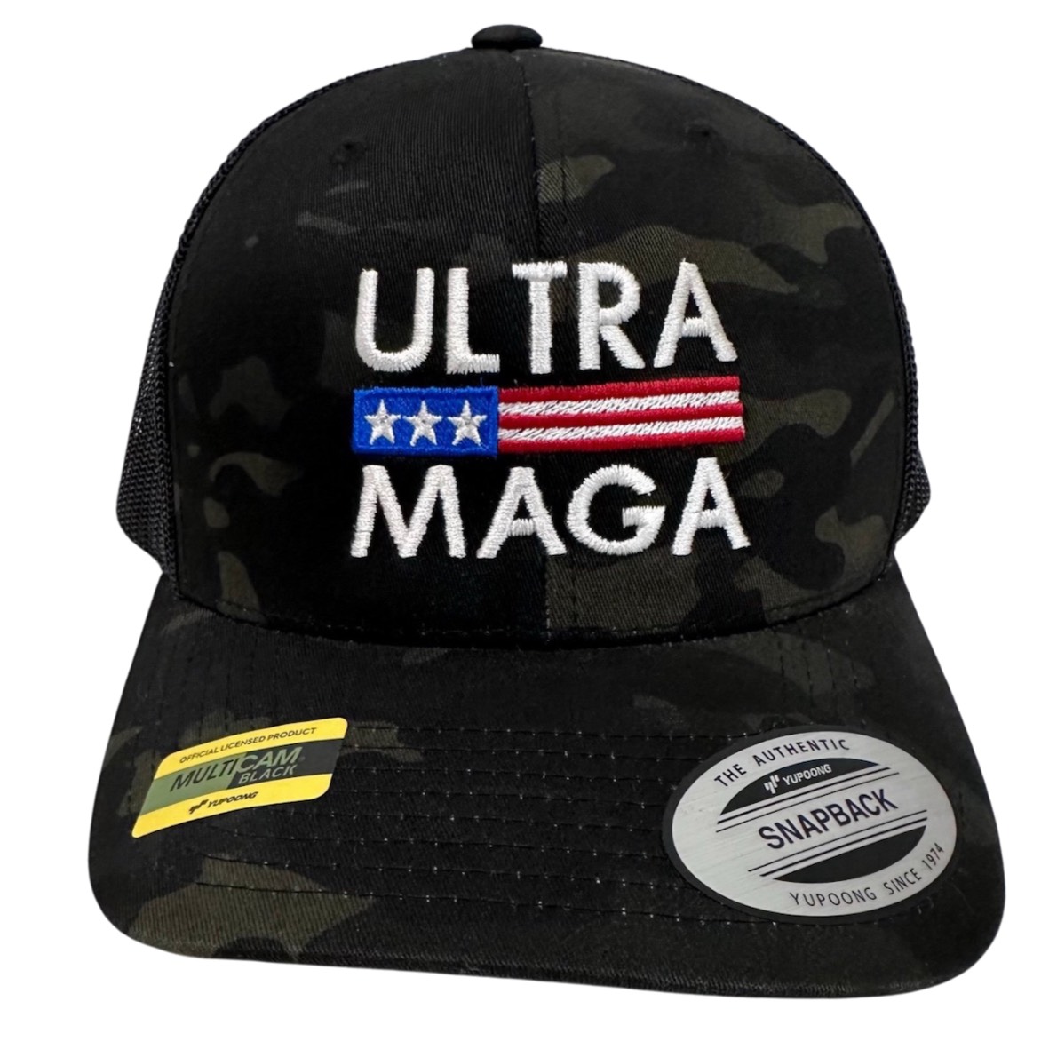 Ultra MAGA Trump 2024 NWOT Black Camouflage Proud American Trucker Snapback