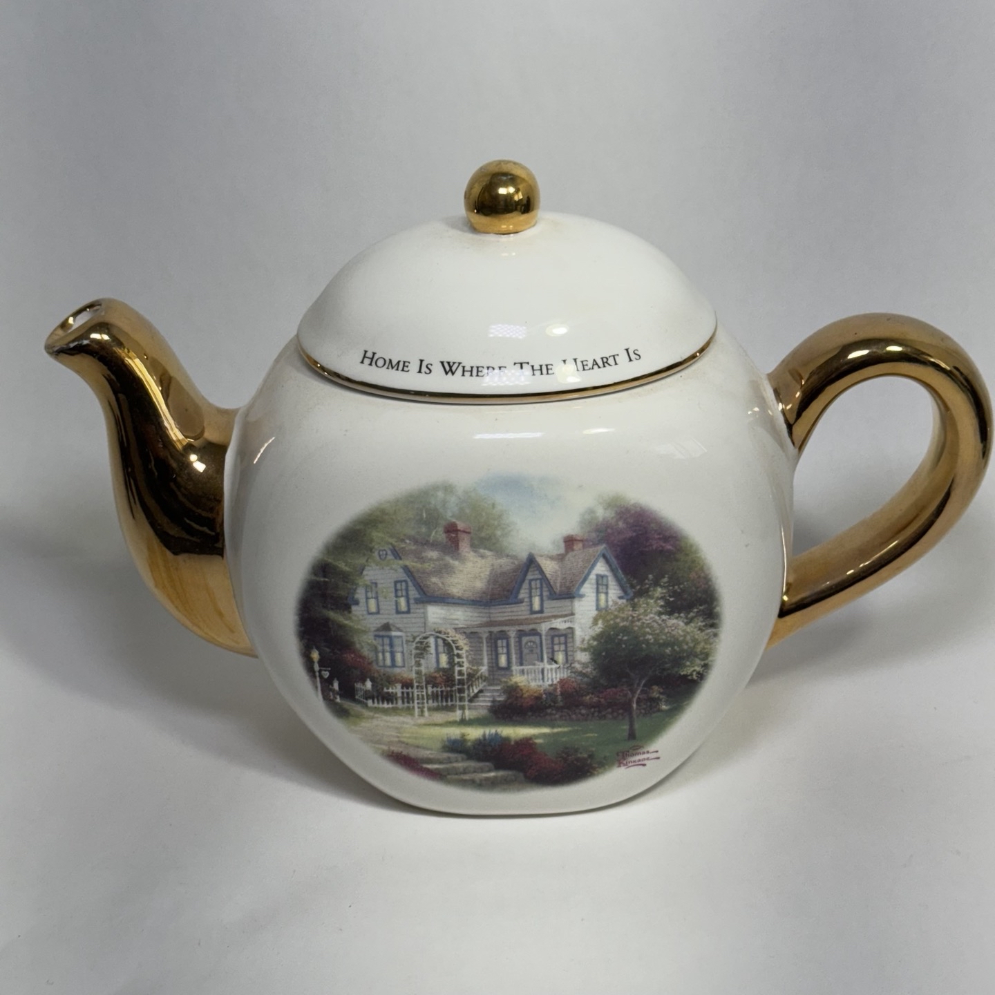Thomas Kinkade's Teapot "Home Is Where Heart Is II" Gold Trim Teapot ...