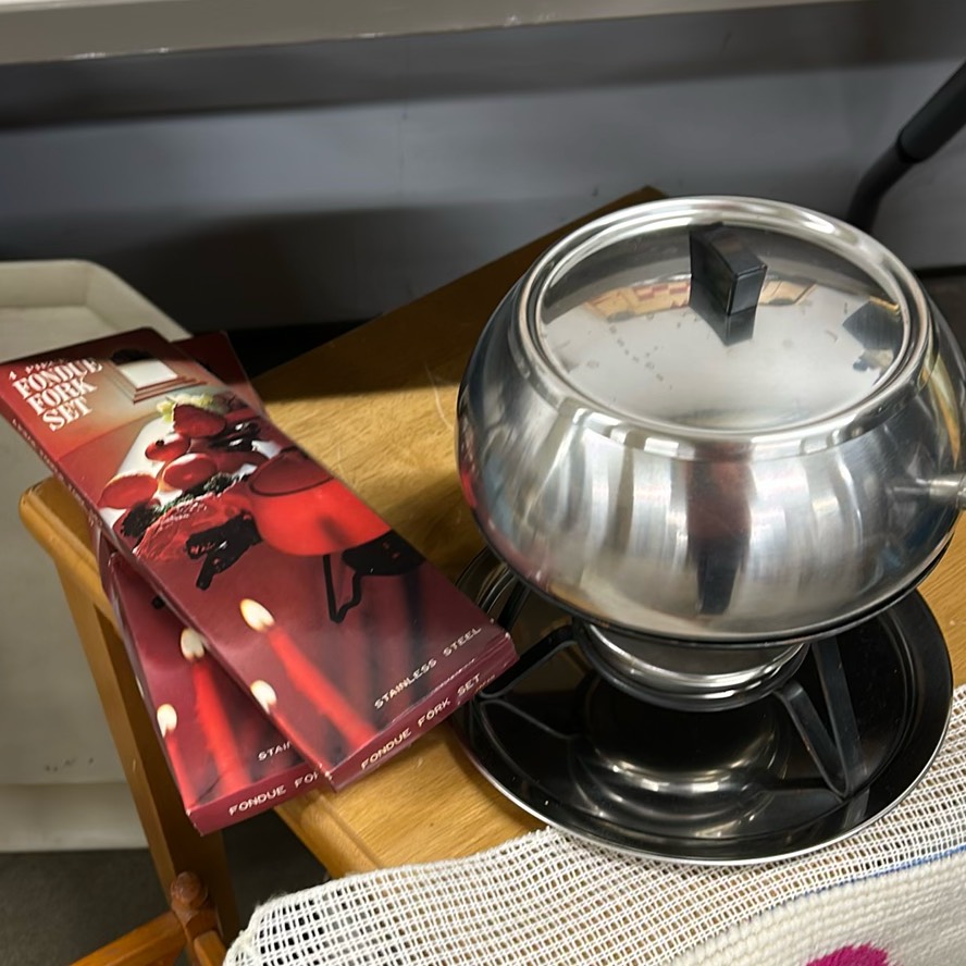 Vintage Fondue Set 8 Forks Stainless Steel Complete Set