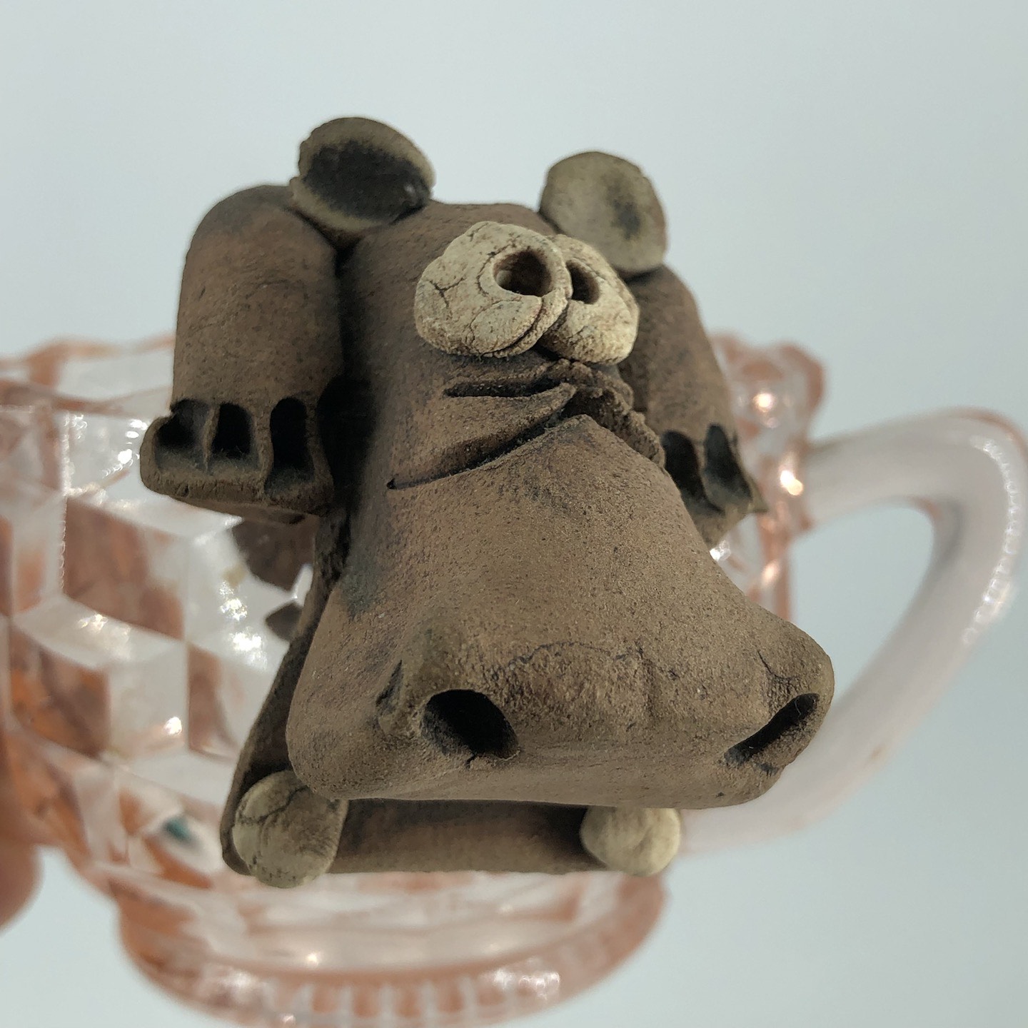 Adorable Hand-Crafted Clay House Hippo Plant Hanger Pot Percher