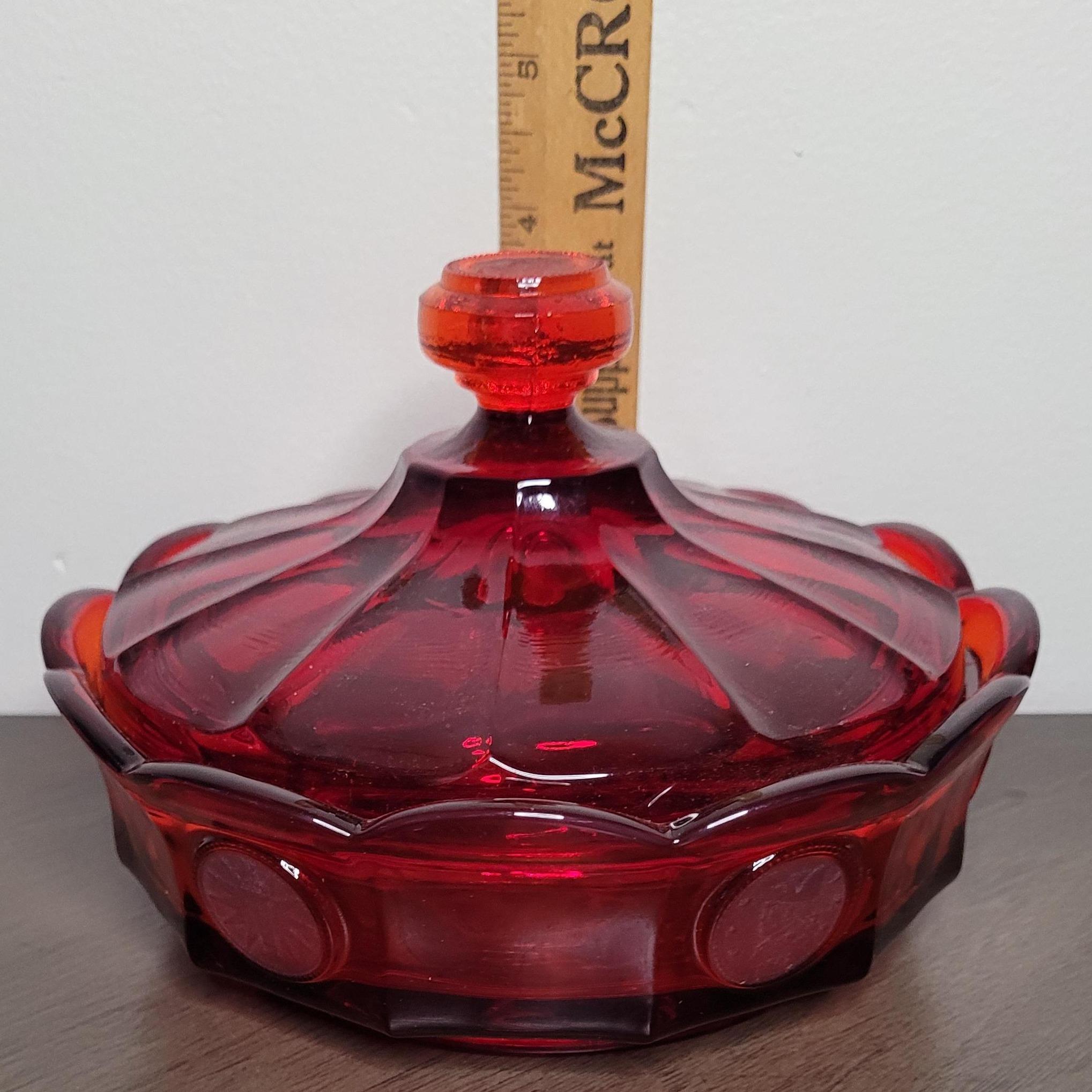 Vintage Fostoria Coin Dot Ruby Red Glass Candy Dish with Lid