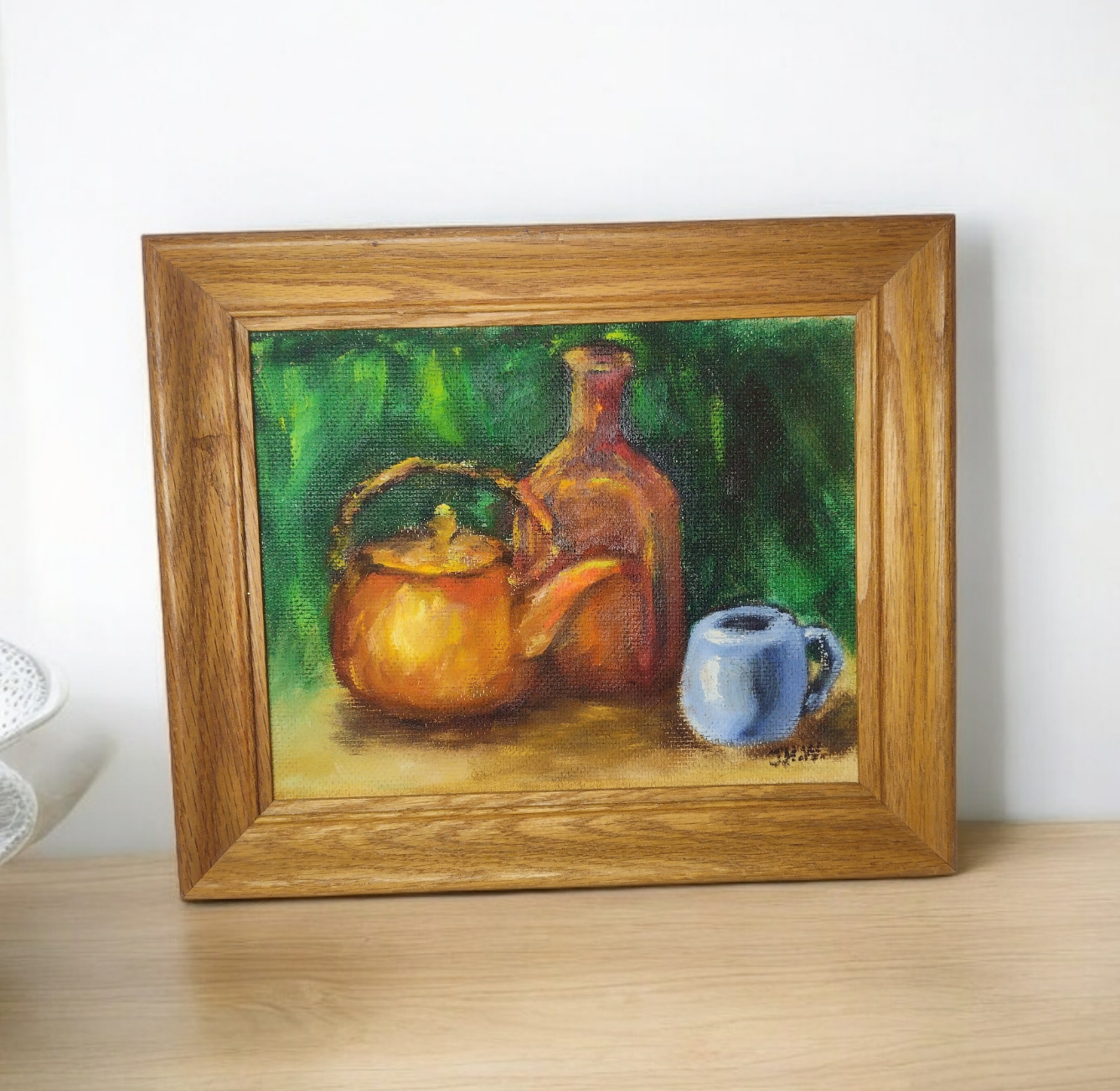 Copper Kettle Framed Still Life Original Painting on Pressboard Vtg ...
