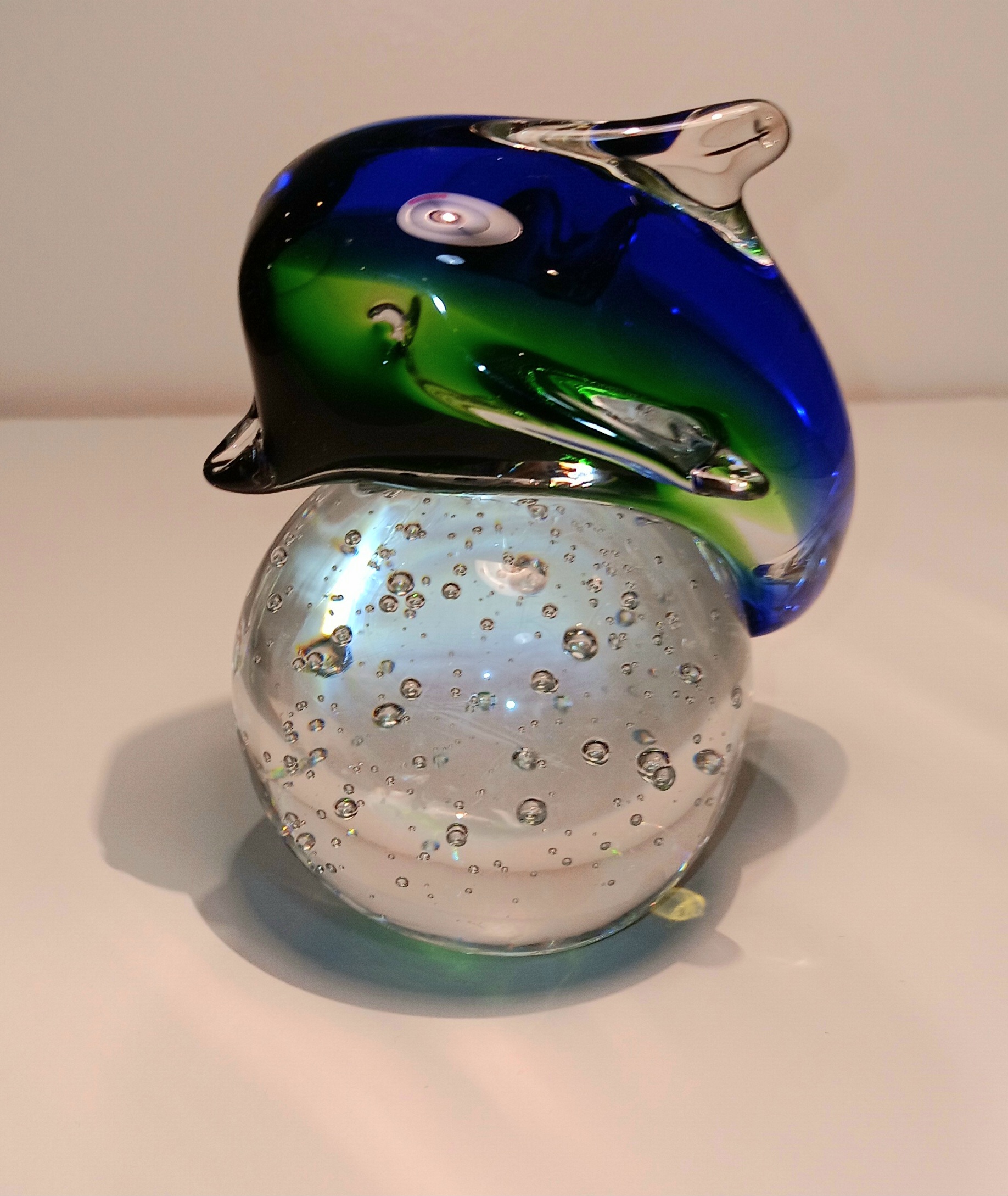 Art Glass Paperweight With Dolphin