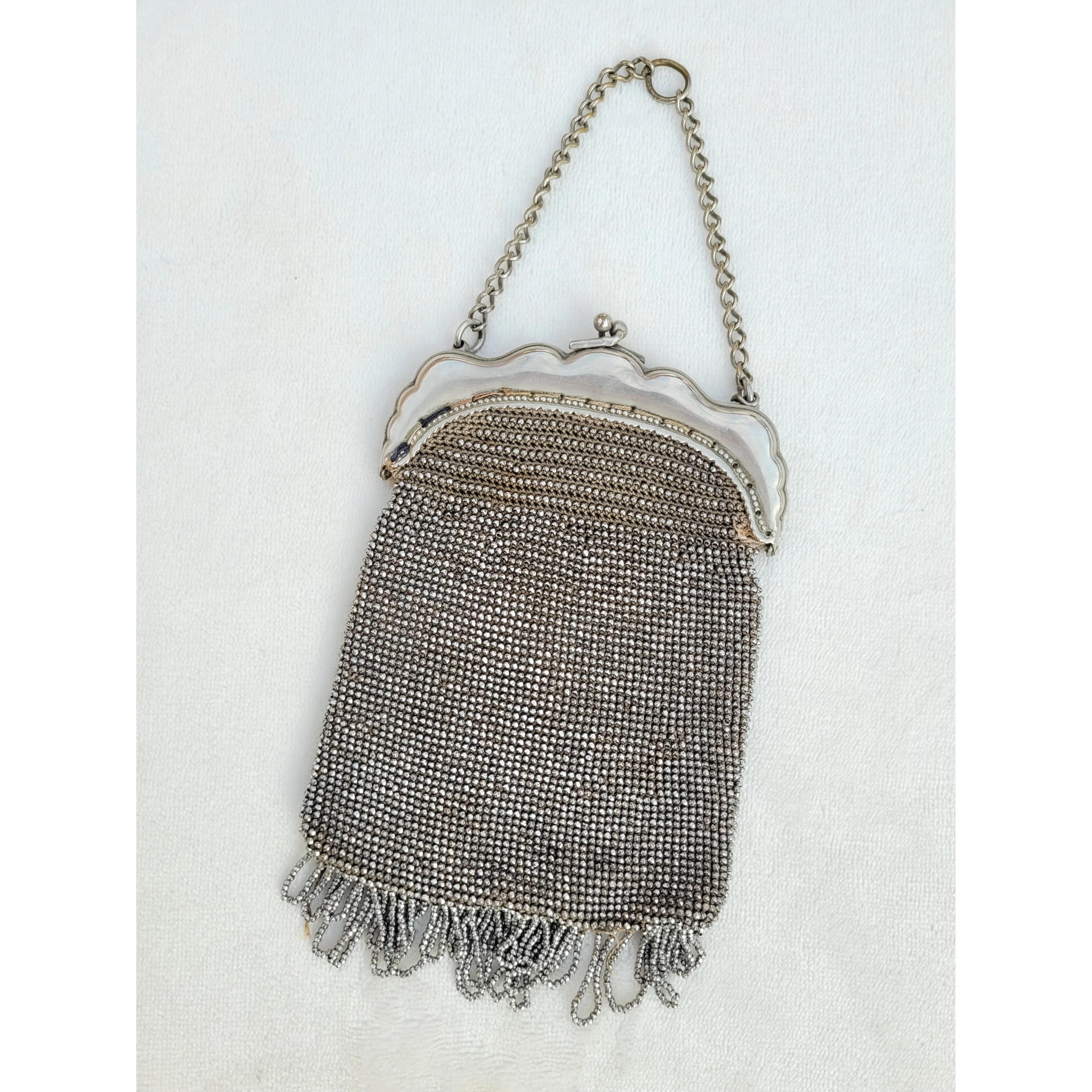 Antique 20s Art Deco Silver Tone Beaded Fringe Lined Flapper Purse ...