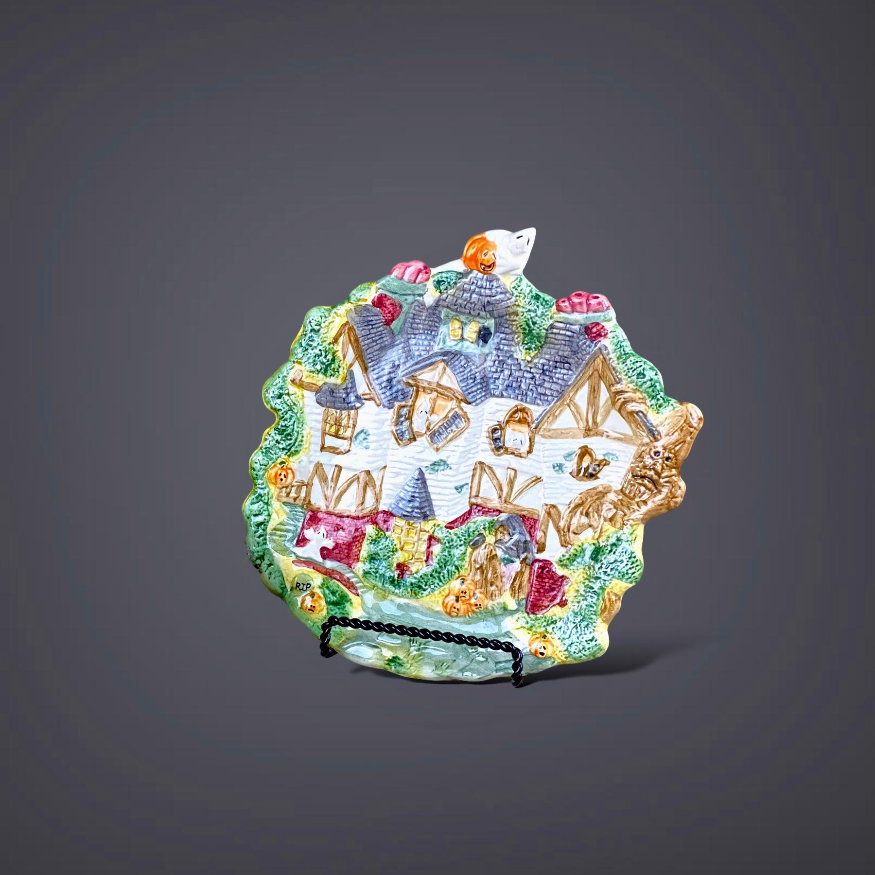 Fitz & Floyd Halloween Haunted House 8" Plate Omnibus 1993 Snacks Decor ...