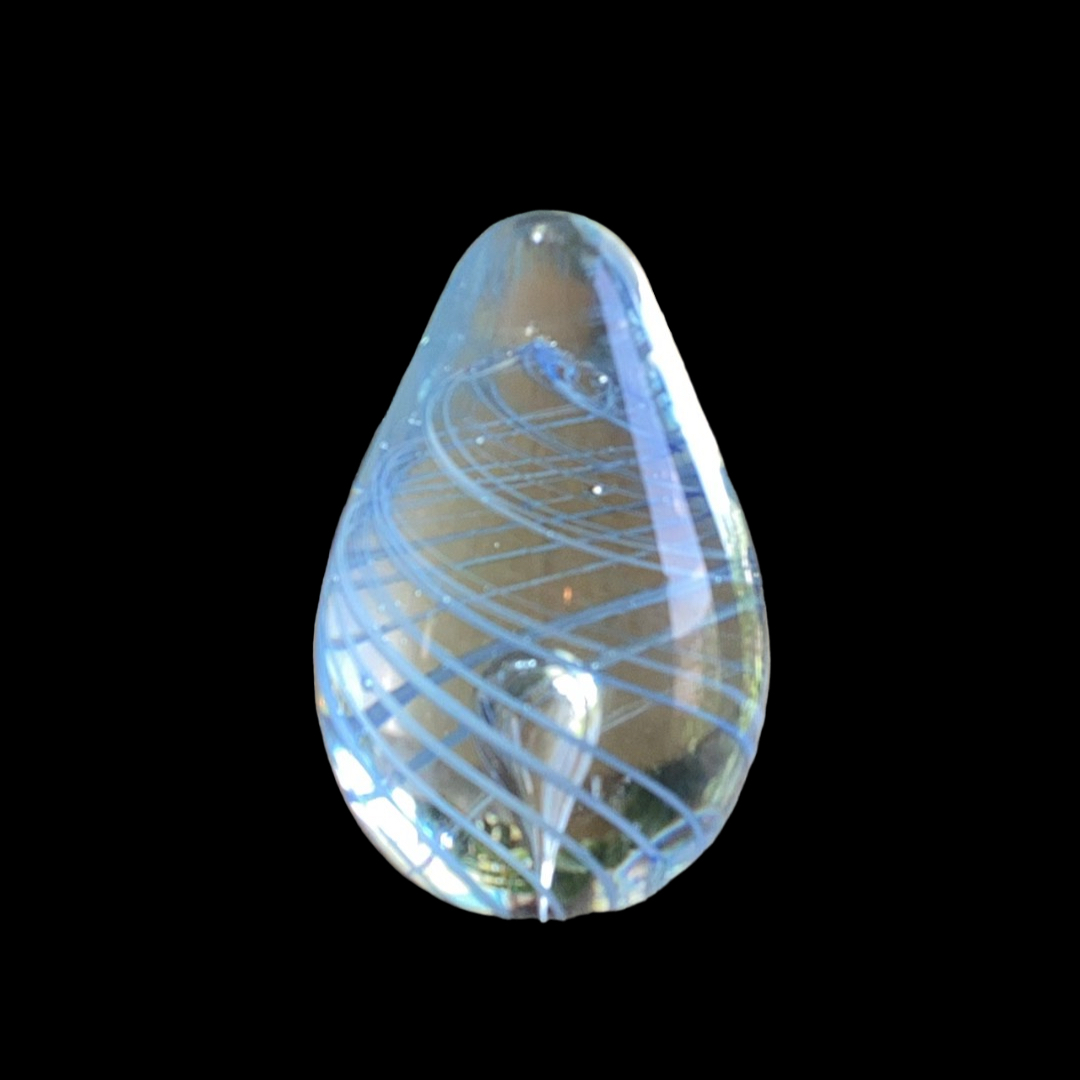 Art Glass Conical Light Blue Swirl And Controlled Bubble Paperweight