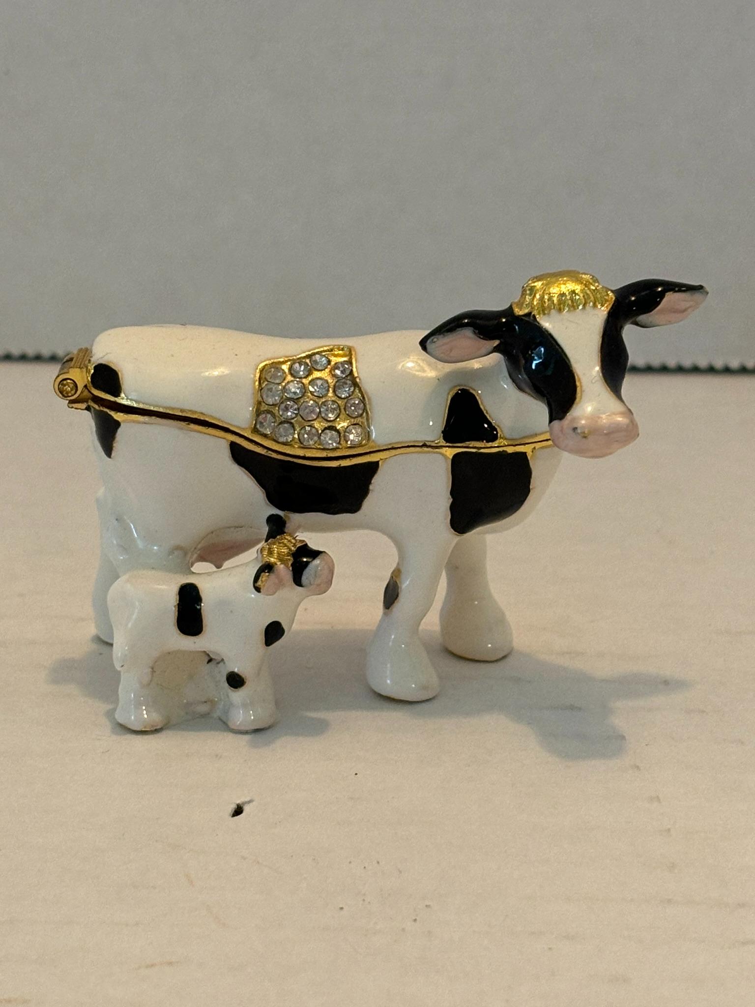 Small Cow with Calf Trinket Box with Rhinestones and Magnetic Closure ...