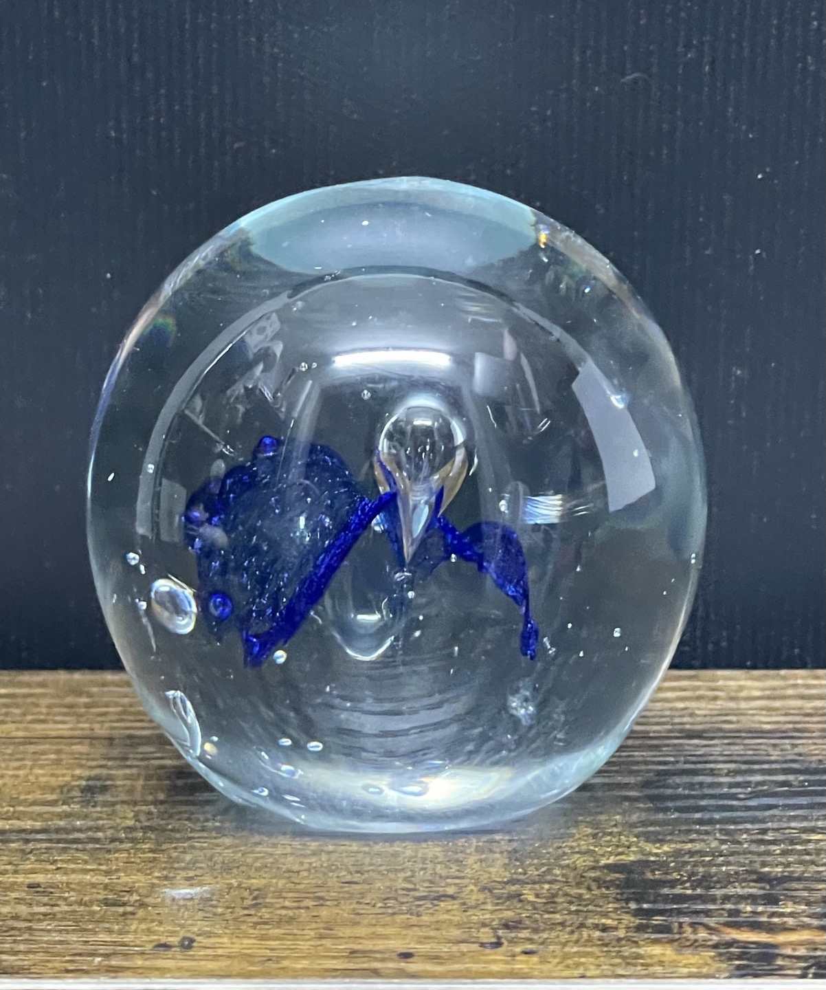 Clear Art Glass Paperweight With Blue Butterfly With Controlled Bubble ...