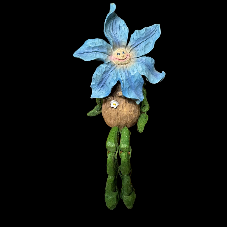Anthropomorphic Blue Flower Peddles Shelf Sitter Dangly Legs