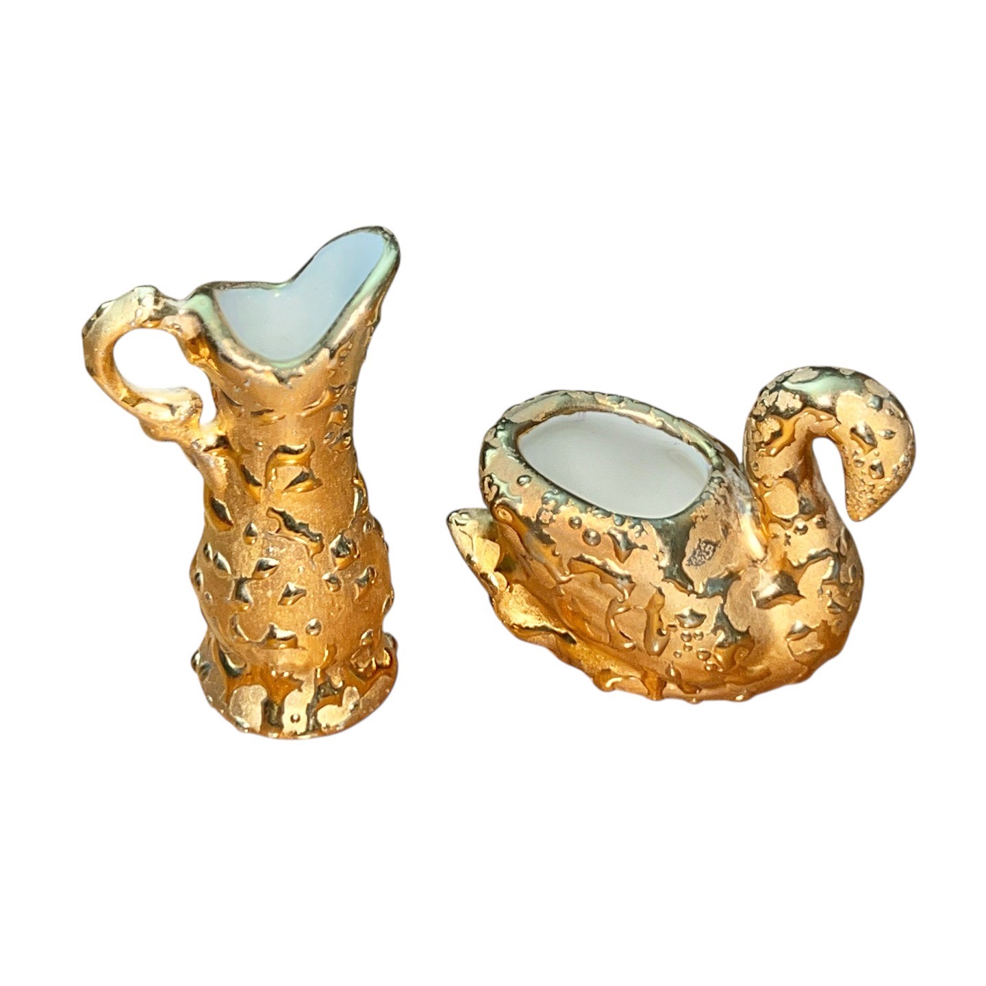 Mini Vintage Weeping Gold Pitcher Vase & Swan Planter – Small Gilded ...