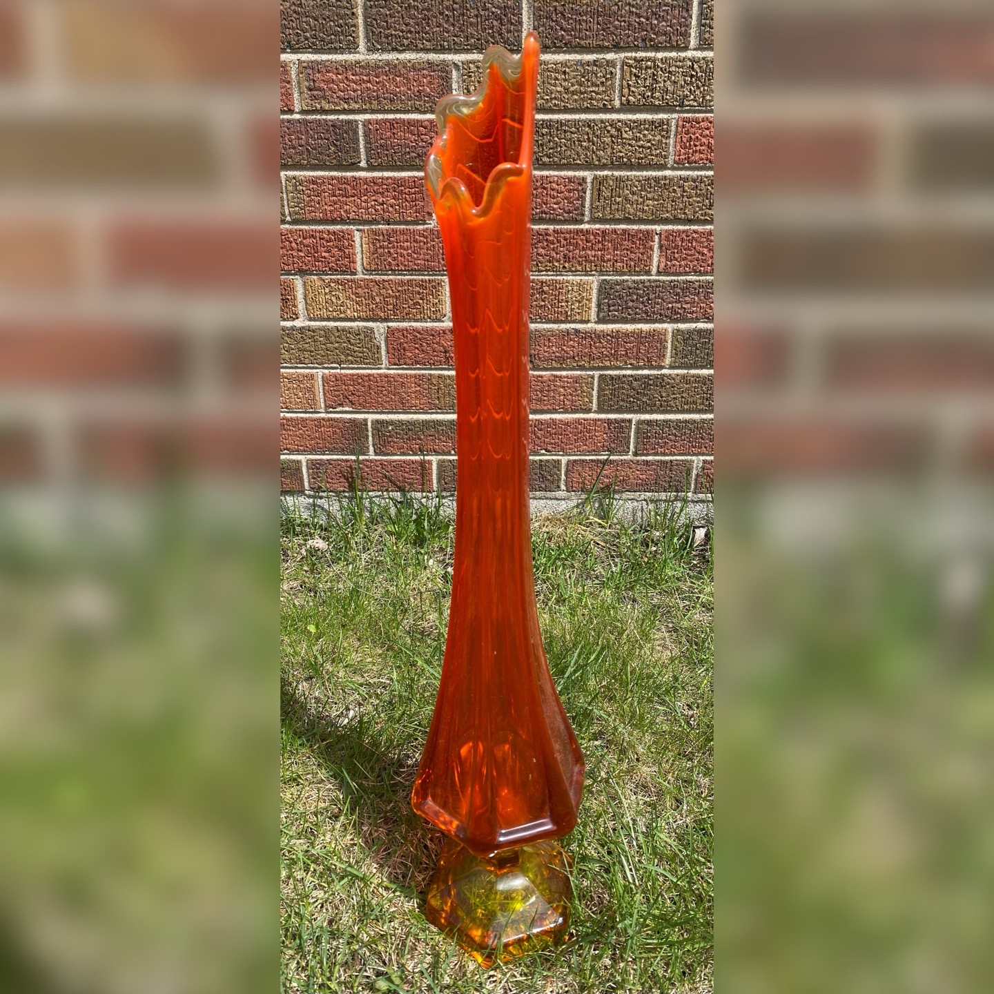 Vintage LARGE MCM Orange Viking Swung Glass Vase