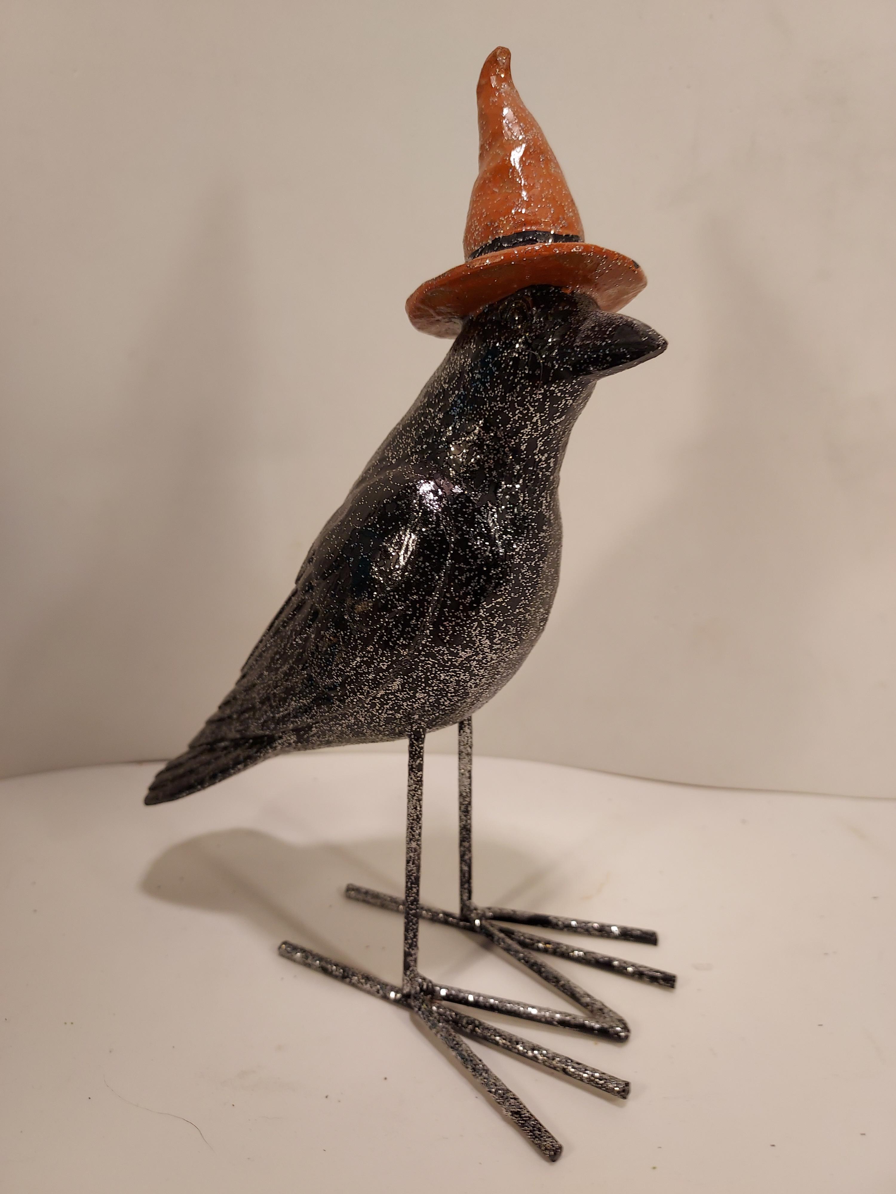 Halloween Raven Black Crow Glittered Figure