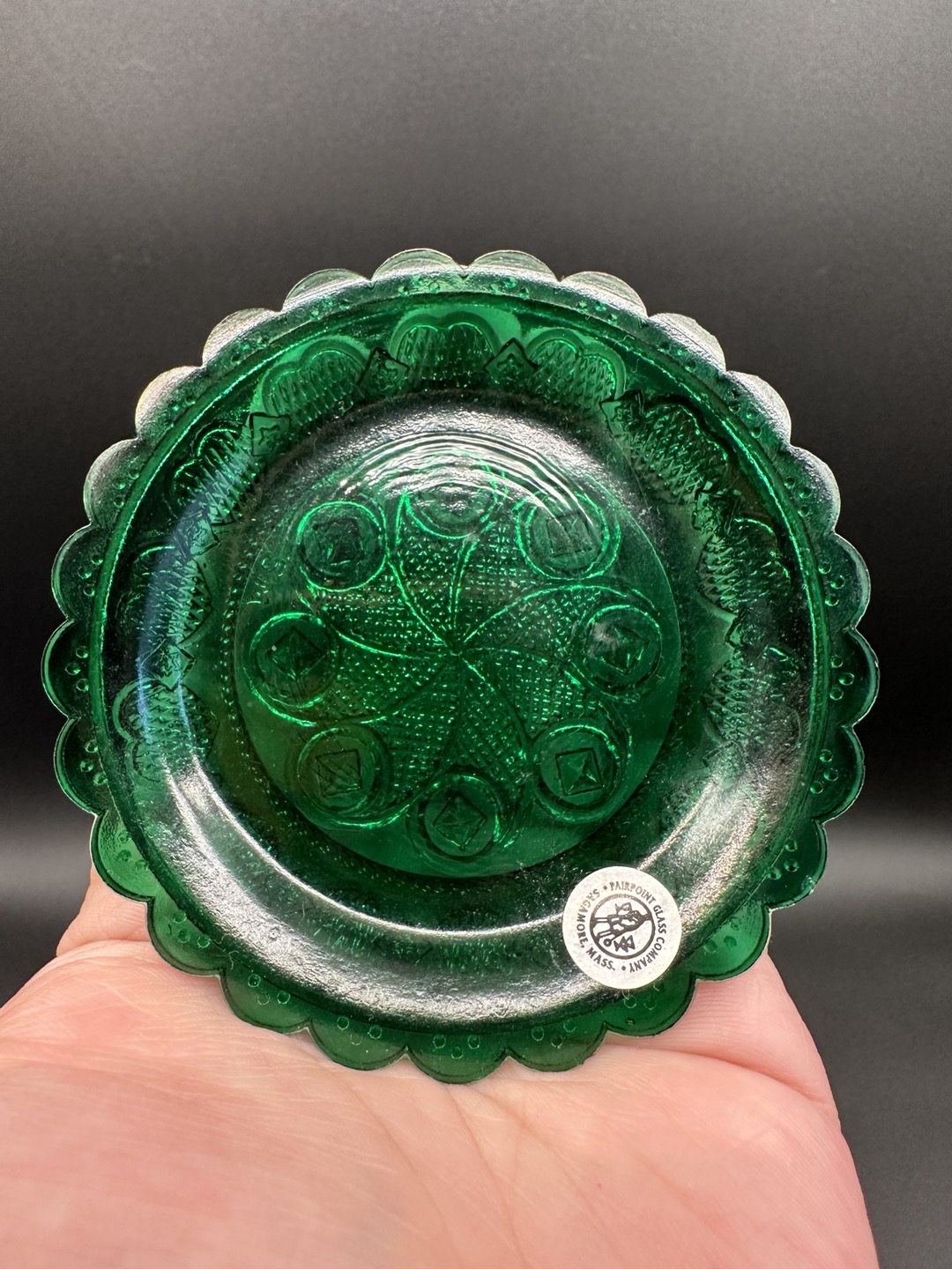 Fairpoint Emerald Green Miniature Plate, Original Sticker