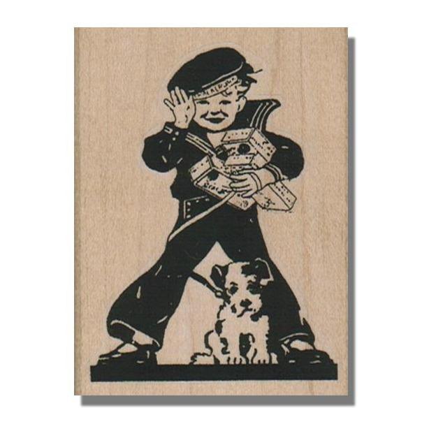 Vintage Cracker Jacks Kid With Dog Rubber Stamp