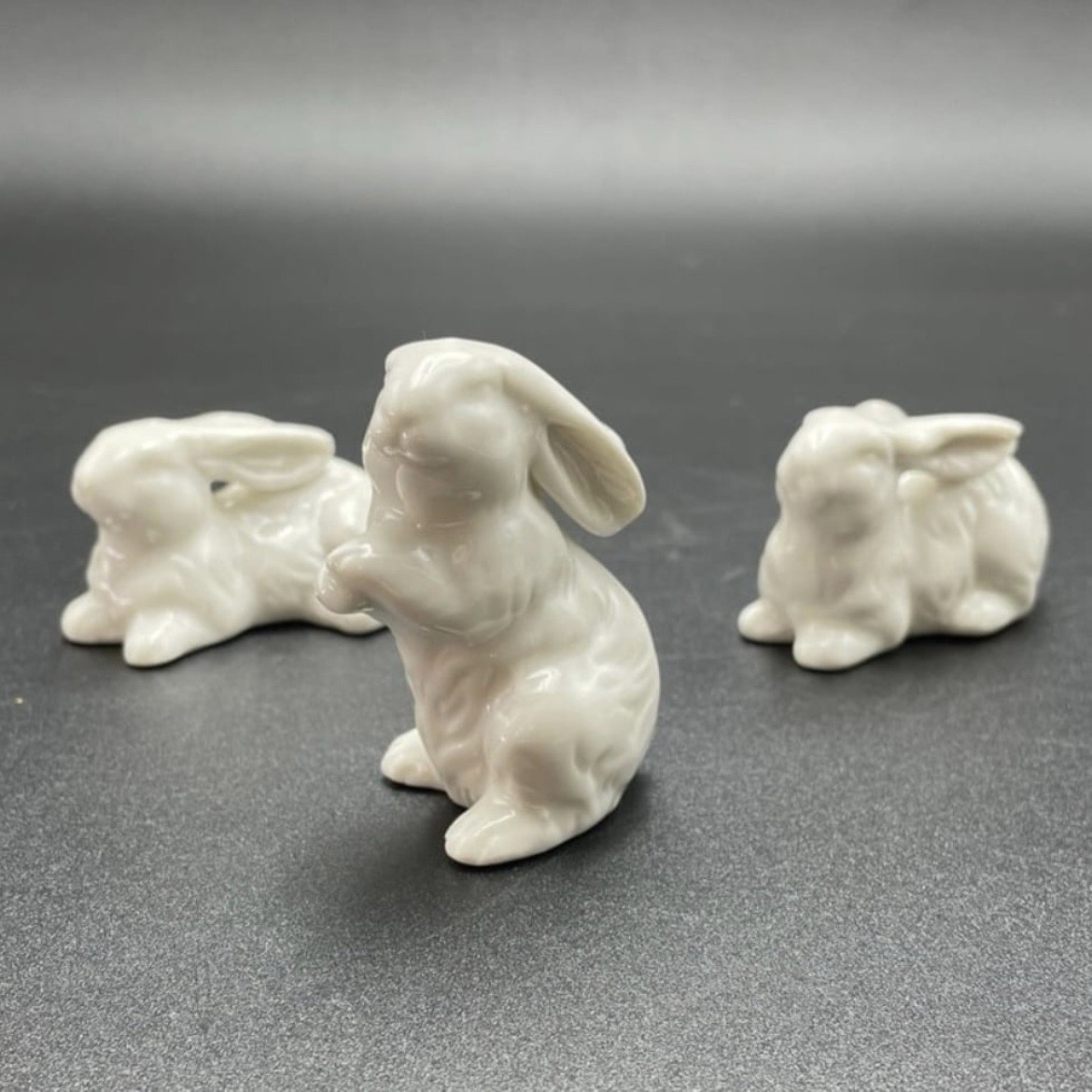 Bunny Rabbit Small White Porcelain Figurines Spring Easter Decor Set of 3