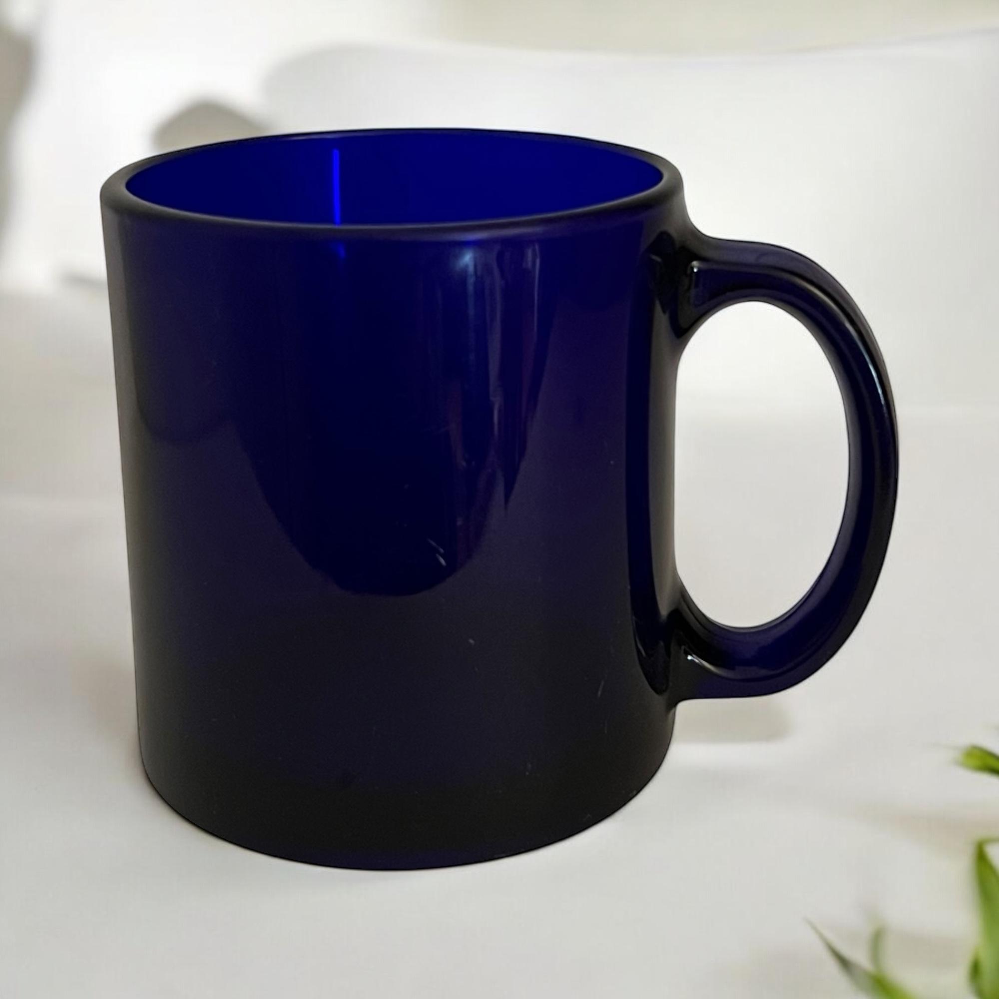 Vintage Cobalt Blue Glass Mug. Made in USA - 3 3/4” Tall