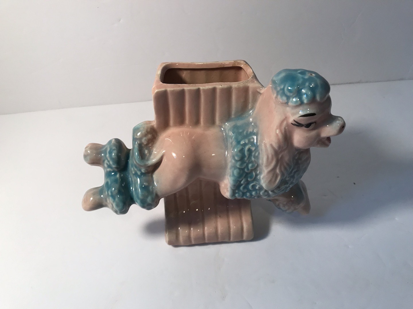 1950s CERAMIC PINK & BLUE POODLE PLANTER CERAMIC FASHIONS BY O.P.CO