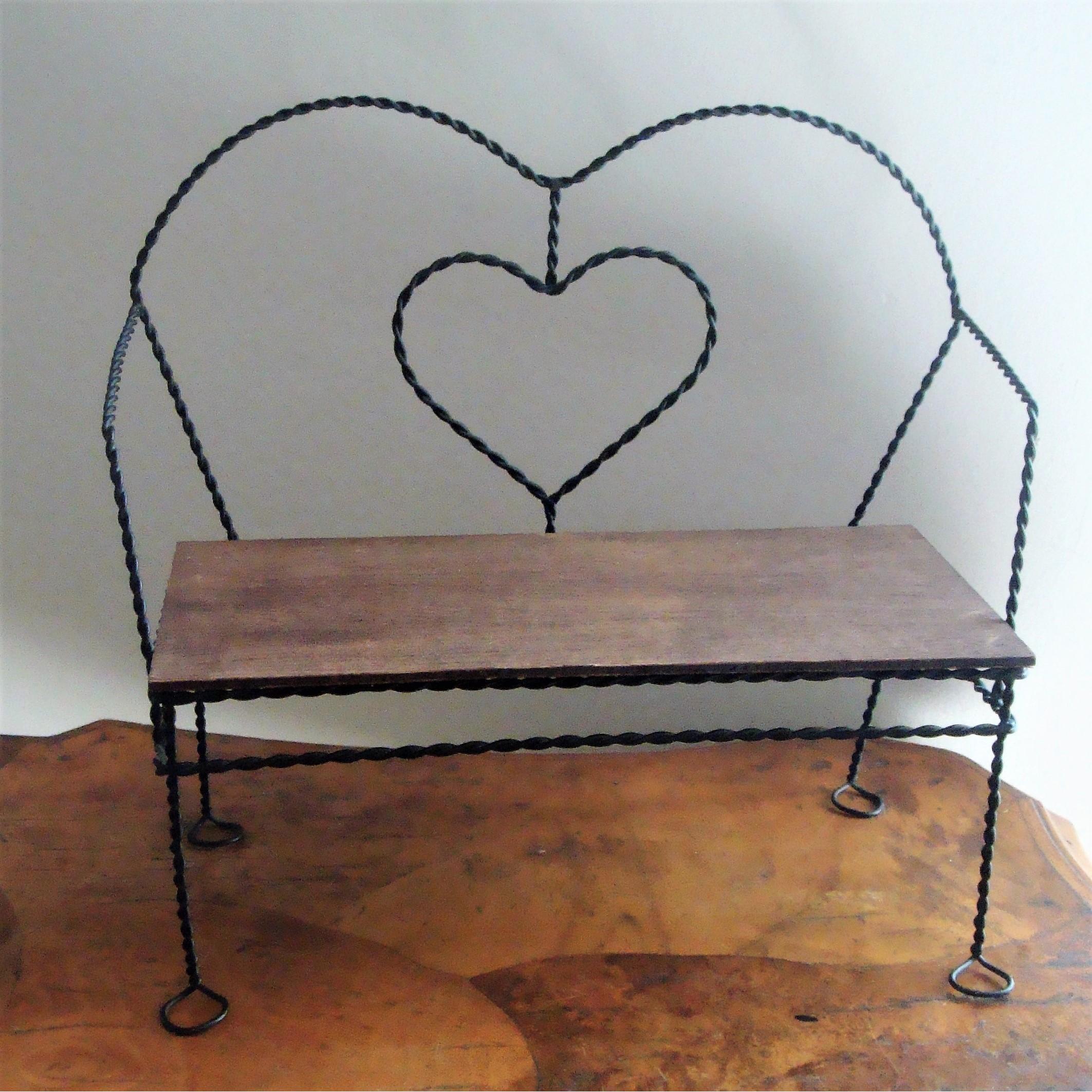 Country Cottage Wire Heart Doll Bench Decor